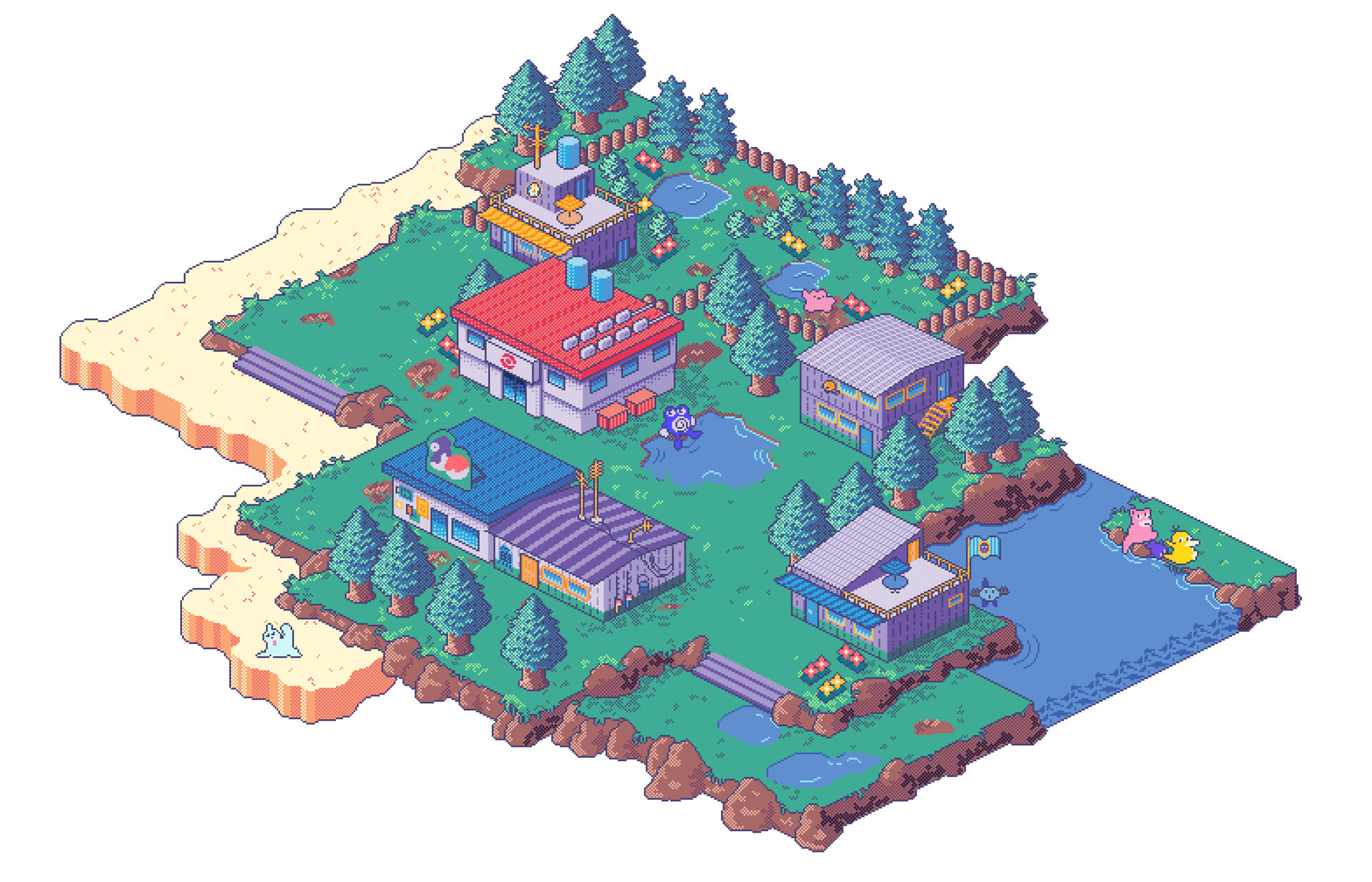 ArtStation - Isometric Four Island, Pokemon Leaf Green and Fire Red.