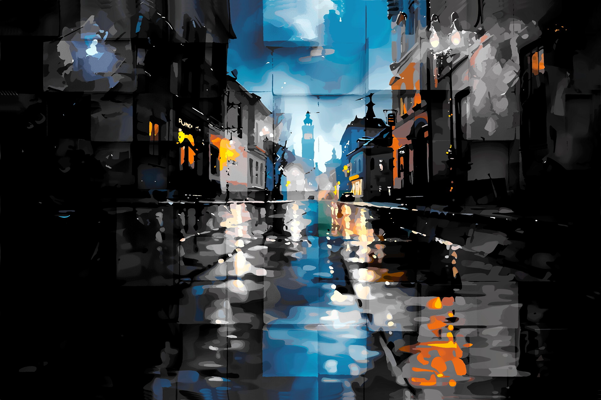 ArtStation - Abstract street city night, oil painting light cinematic