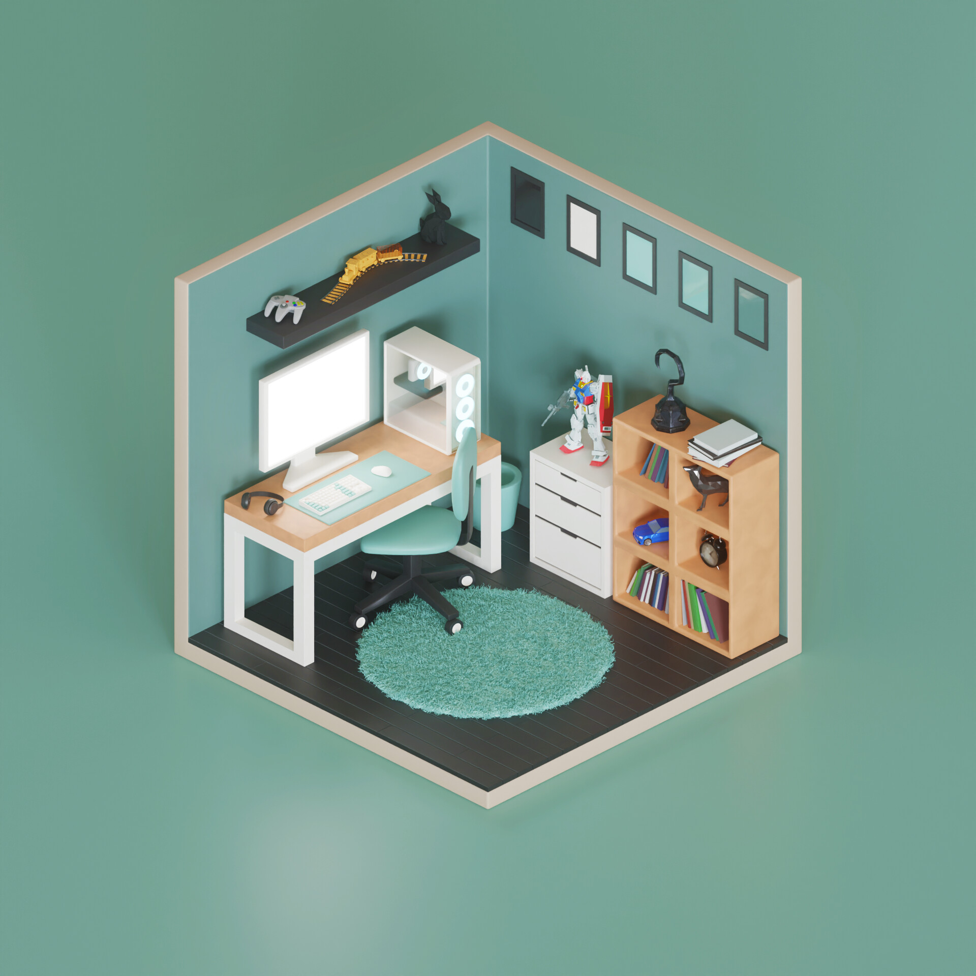 ArtStation - low poly isometric gaming room