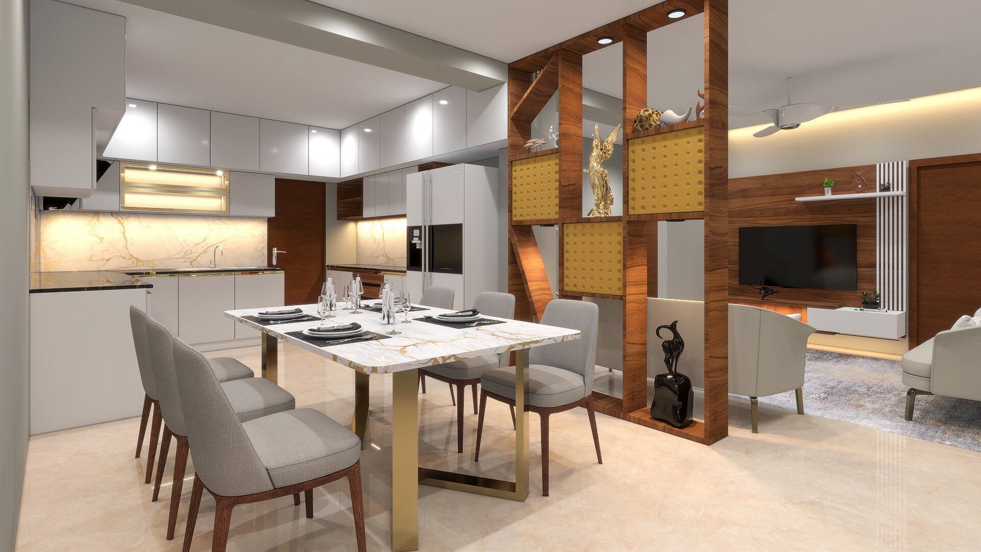 ArtStation - Stunning 3D Interior Design with Wood and White Combination