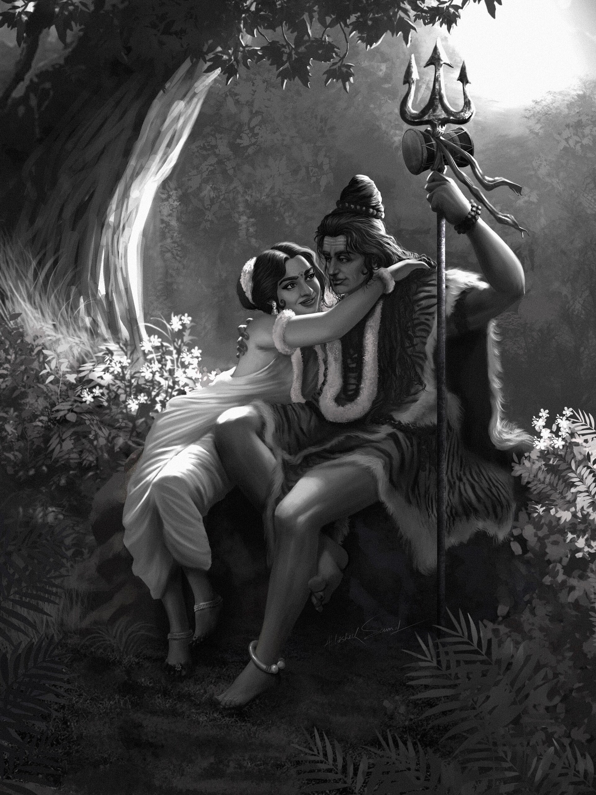 ArtStation Digital painting of lord shiva and Parvati
