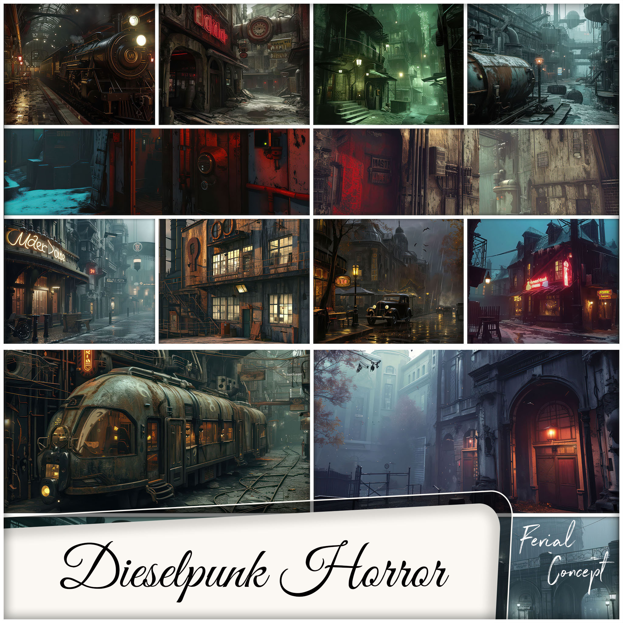 Ferial Concept - 🔹270 Dieselpunk Horror - Exterior Reference Image Pack ...