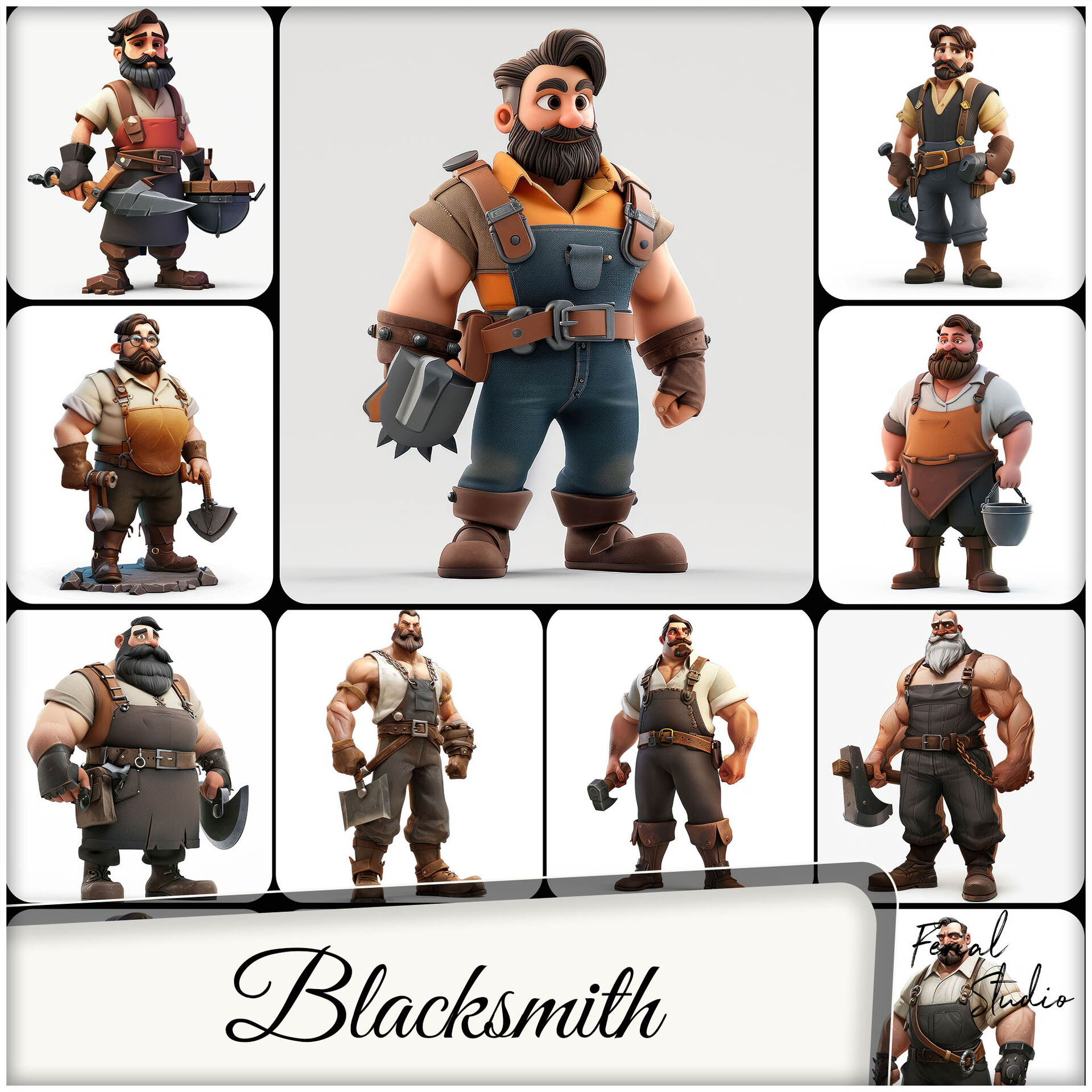 Ferial Studio - 🔹210 Blacksmith - Stylized Character Reference Image ...