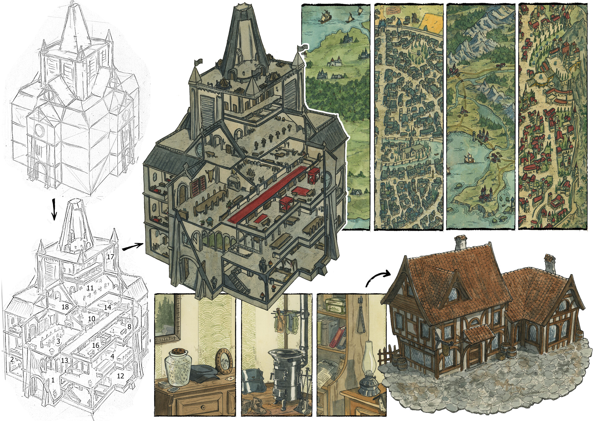 ArtStation - Other maps, buildings, villages and work phases for RPG projects...