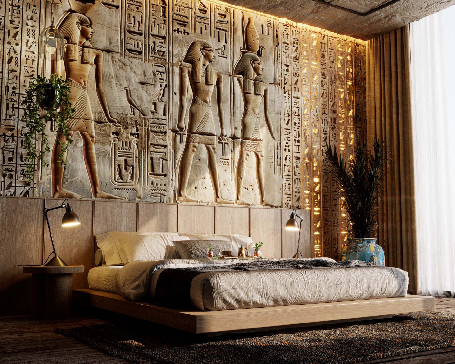 ArtStation - Modern pharaonic bedroom design for hotel in ancient ...
