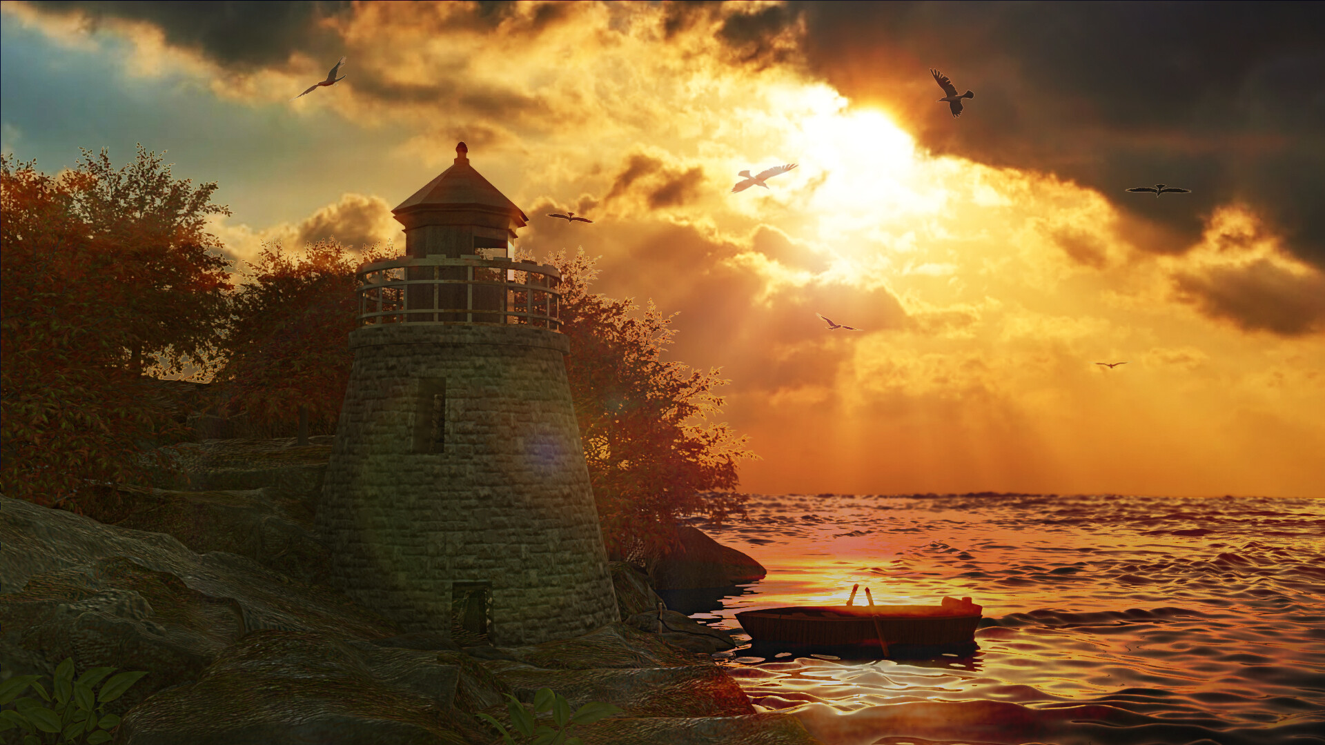 ArtStation - Sunset at lighthouse