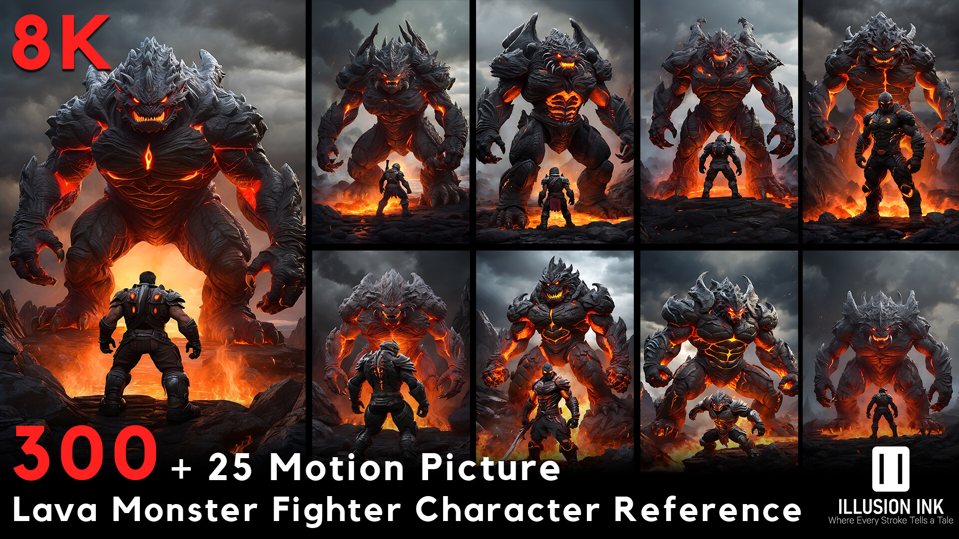 ILLUSION INK - 300 Lava Monster Fighter Character Reference | 8K Res