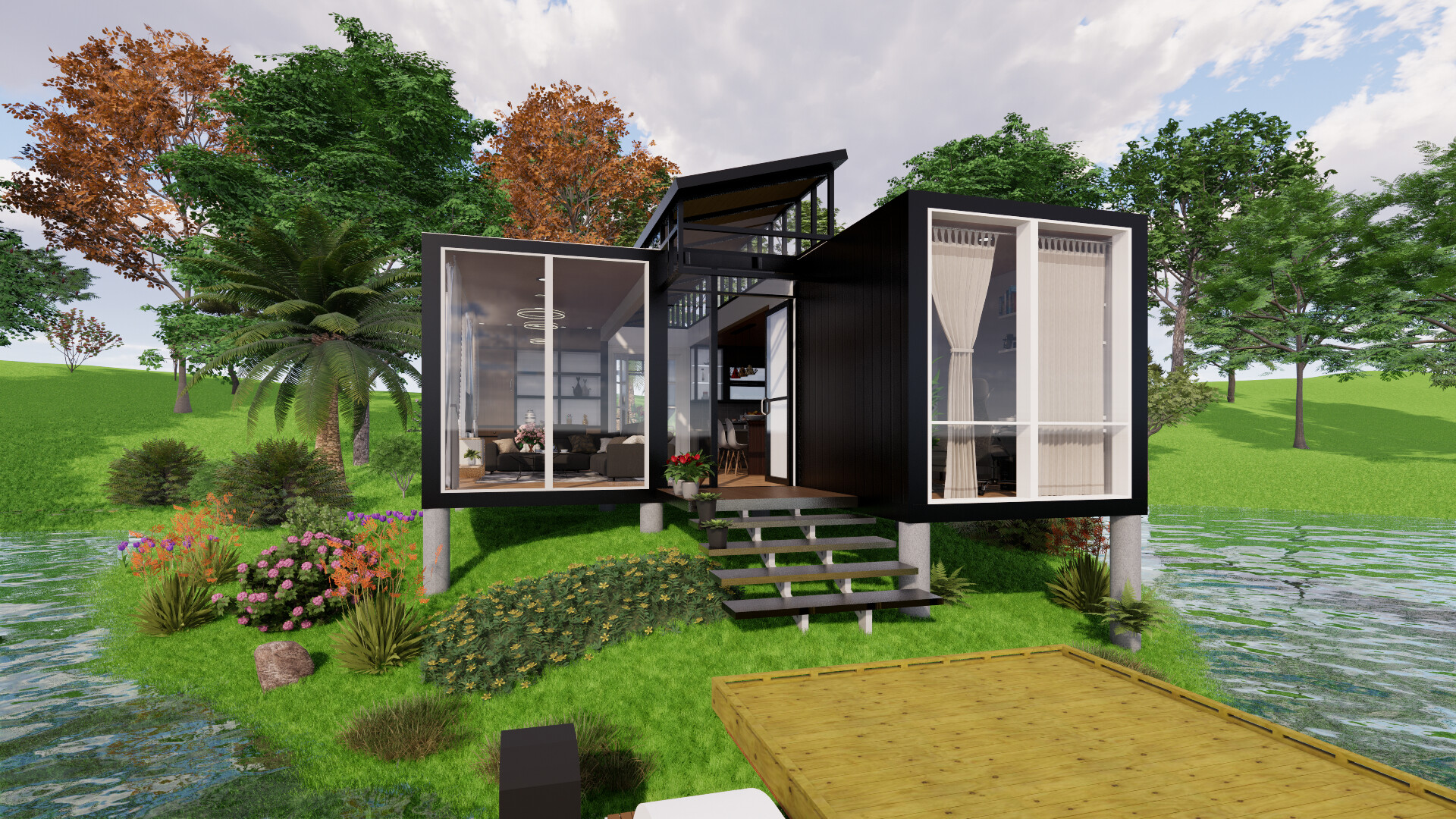 ArtStation - container house lake view