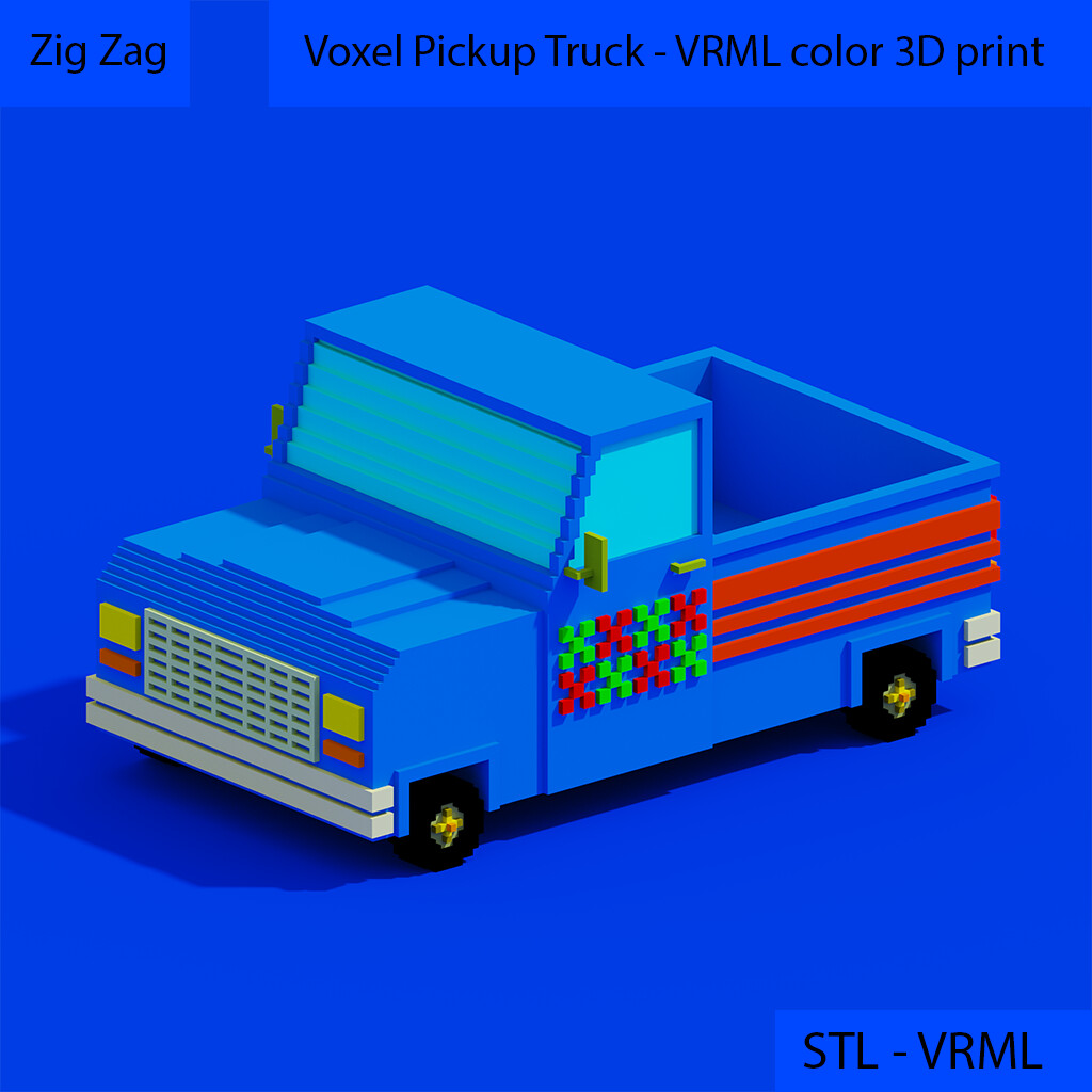 ArtStation - Voxel Pickup Truck - VRML Color Print and STL File