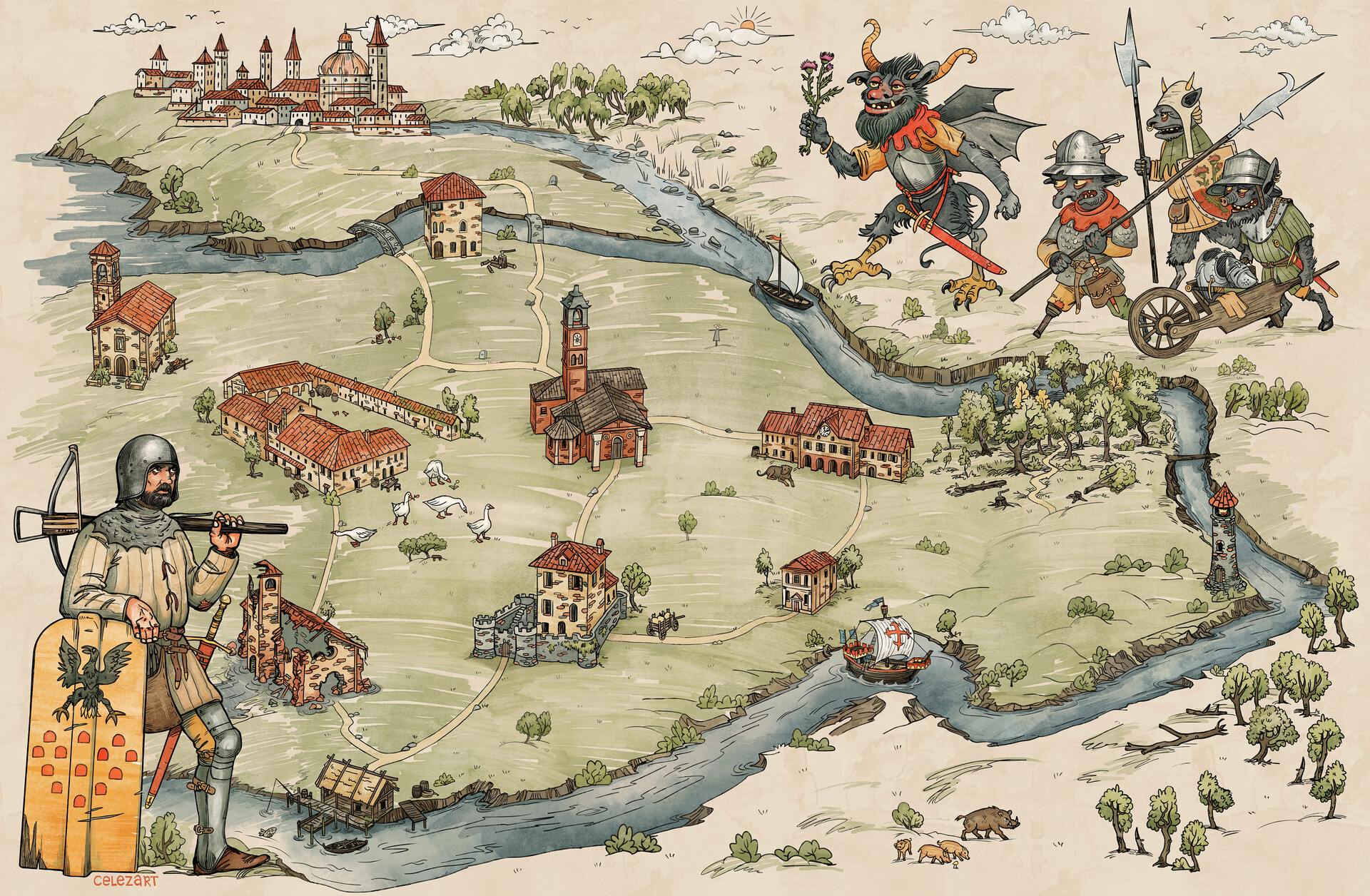 ArtStation - Medieval map of Italian village