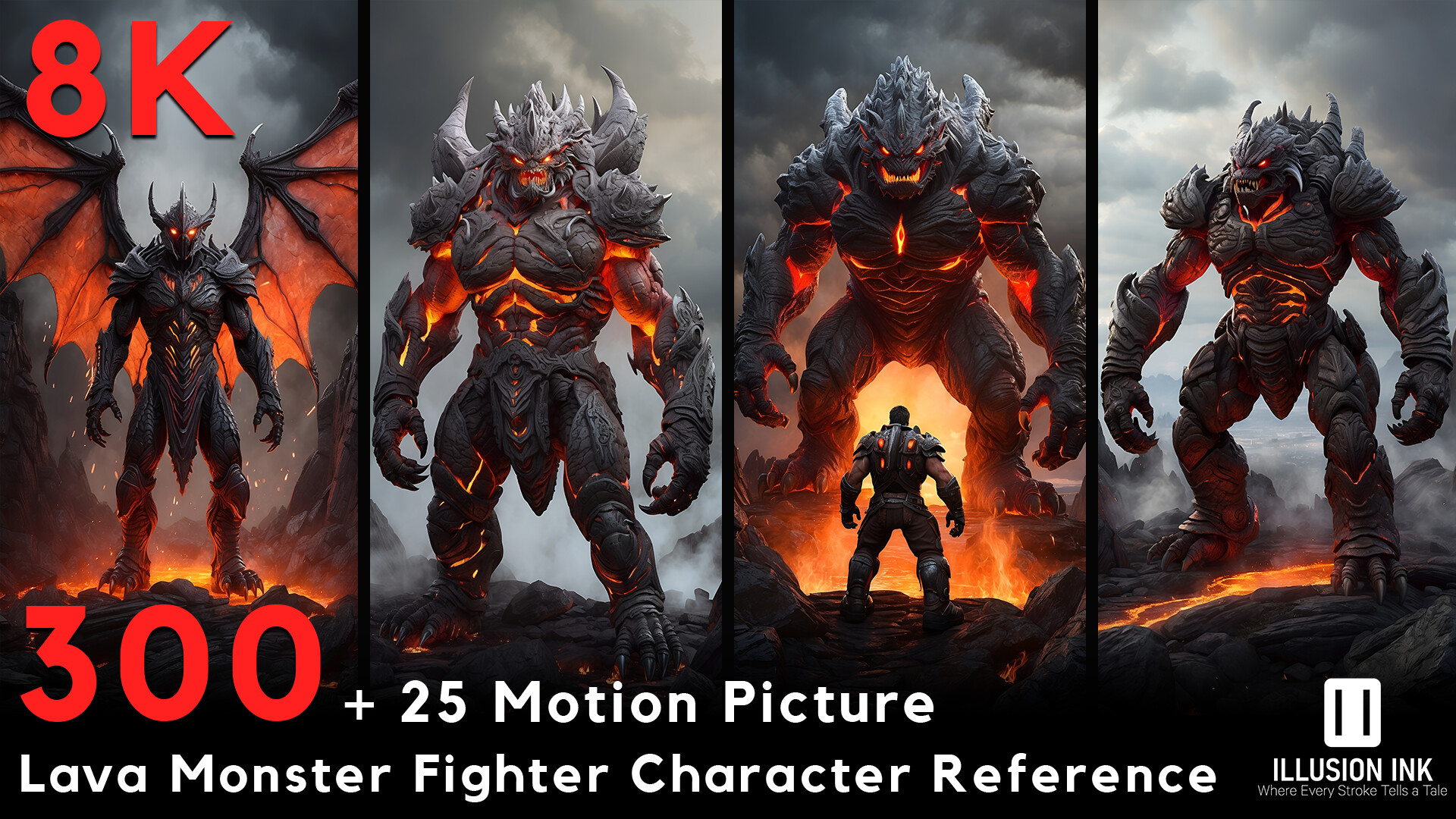 ILLUSION INK - 300 Lava Monster Fighter Character Reference | 8K Res