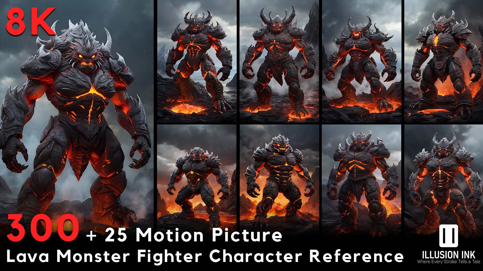 ILLUSION INK - 300 Lava Monster Fighter Character Reference | 8K Res