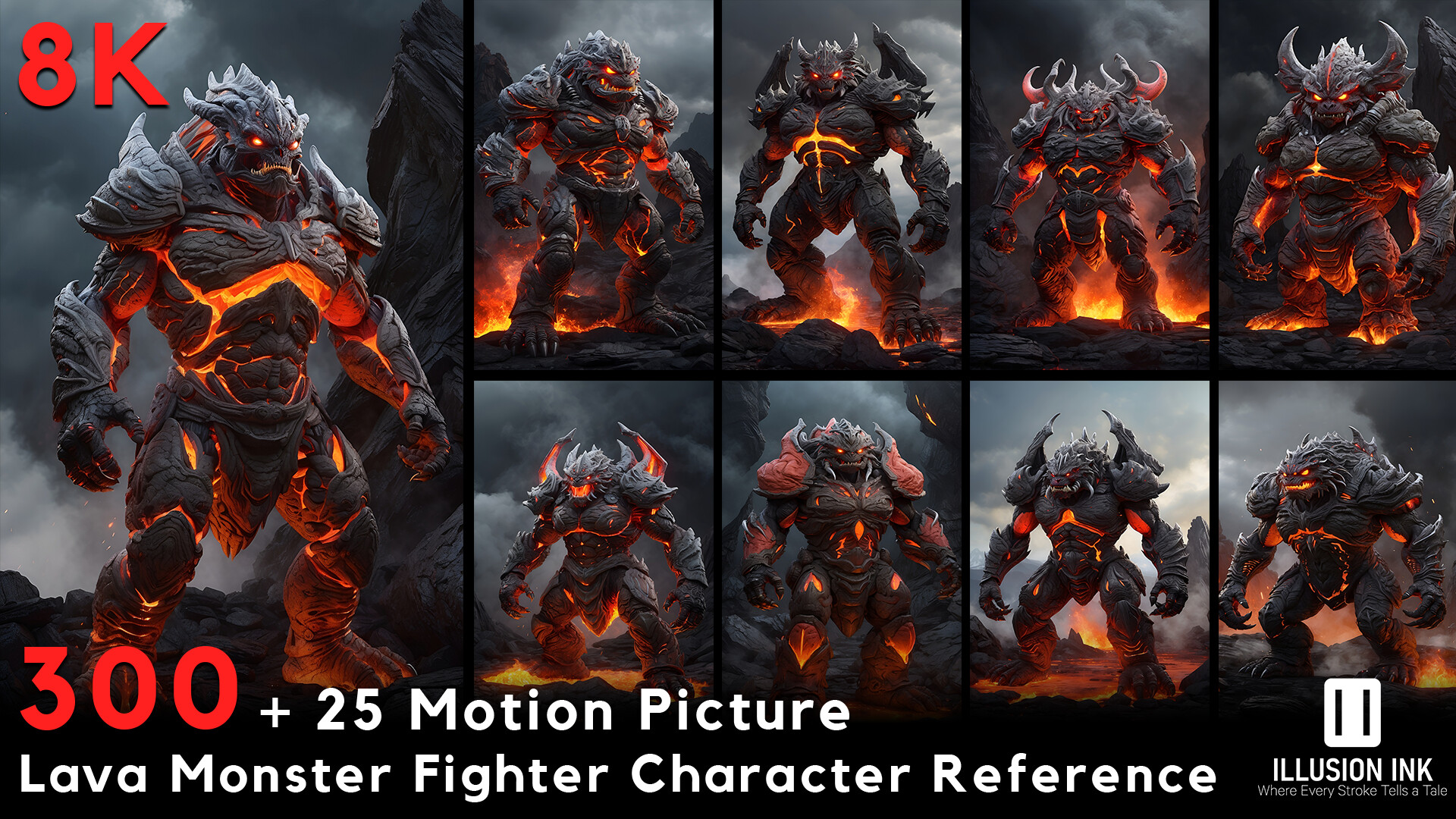 ILLUSION INK - 300 Lava Monster Fighter Character Reference | 8K Res
