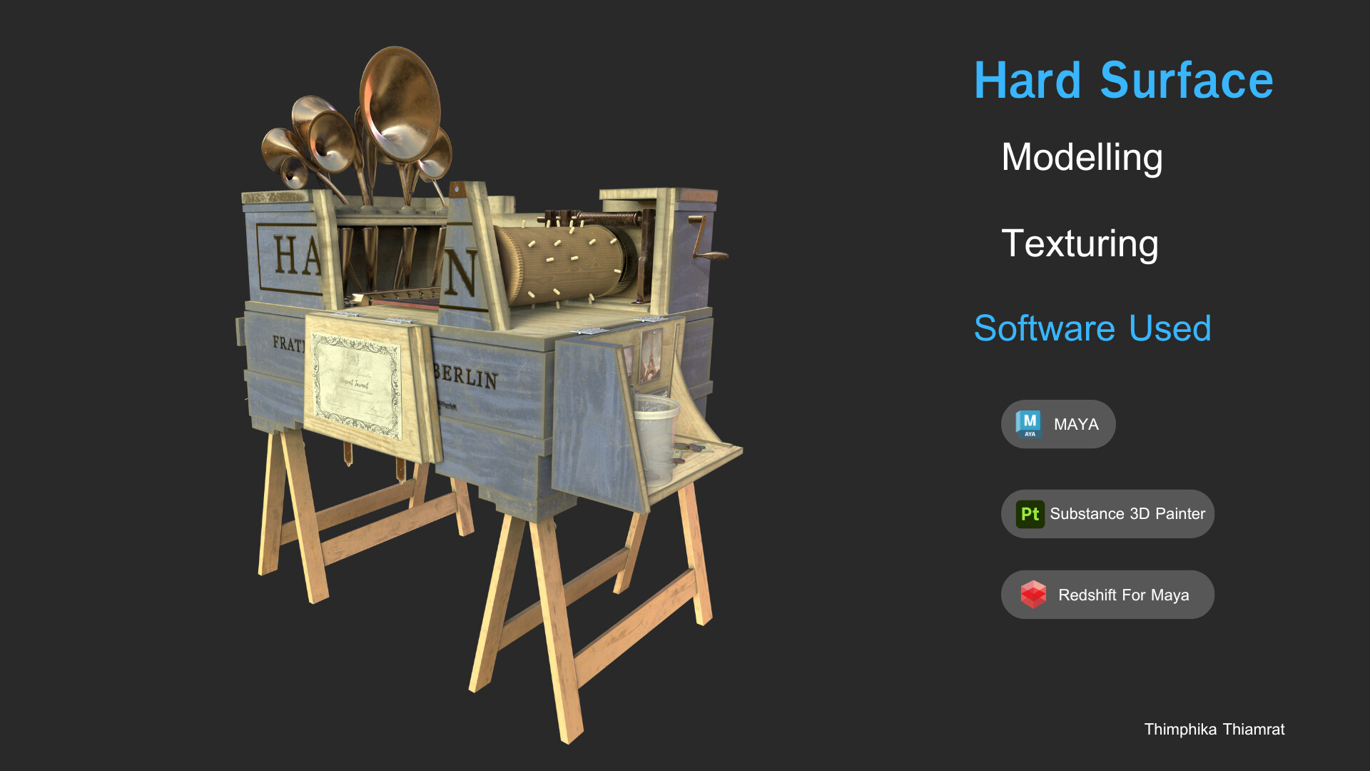 ArtStation - 3D Hard Surface Modeling Texturing - Travelling Musician's Barrel Organ