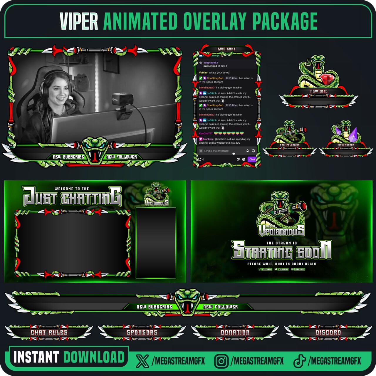ArtStation - Viper Theme stream Overlay Pack - Animal Overlay - Overlay for twitch/Dicscord /Youtube