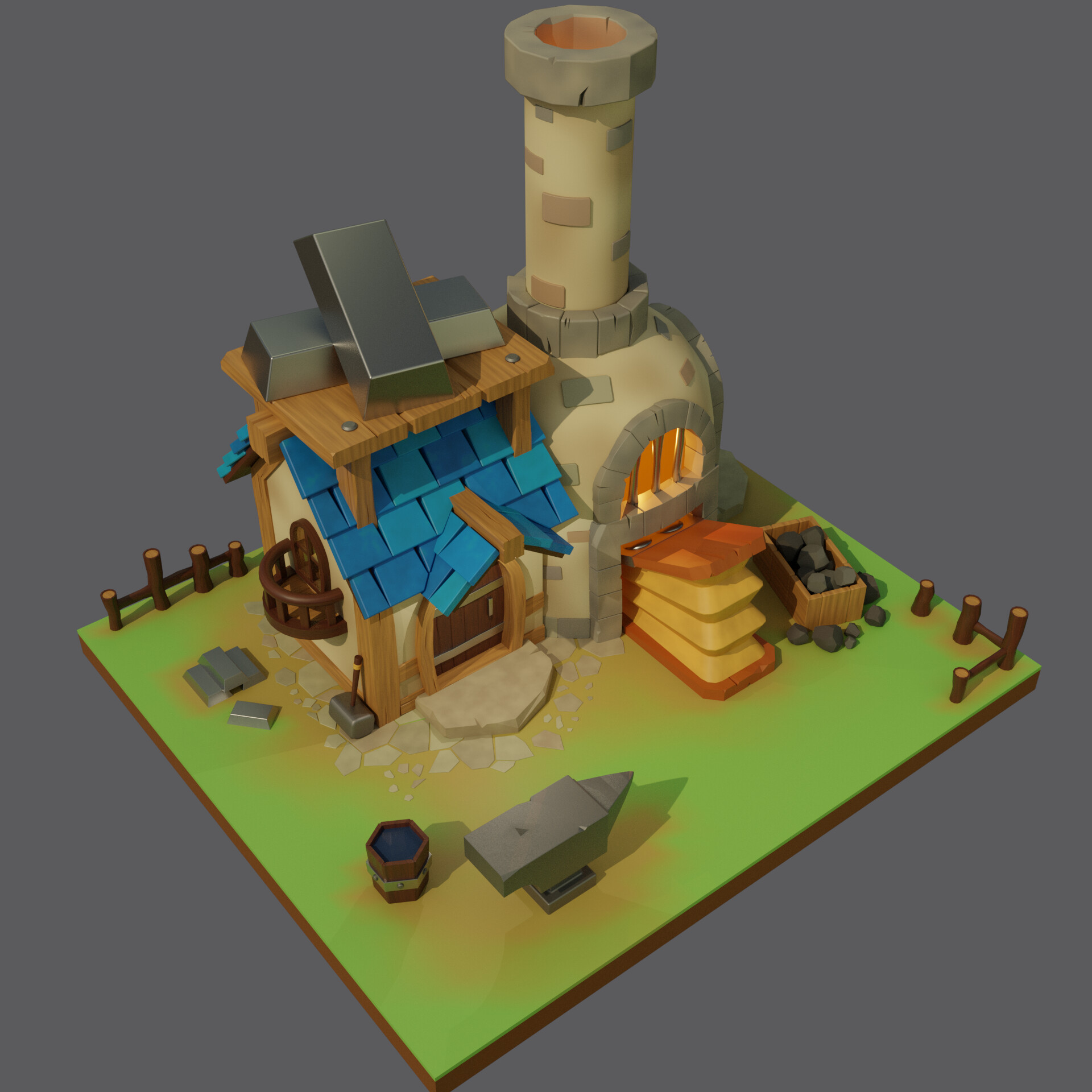 ArtStation - Stylized Blacksmith House and Forge