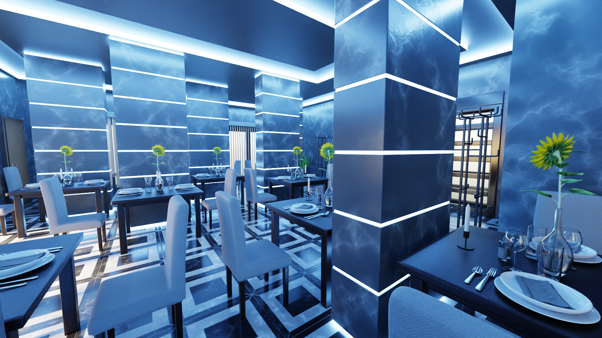 Michael Bescec - 3D Visualization of a Futuristic Diner Interior