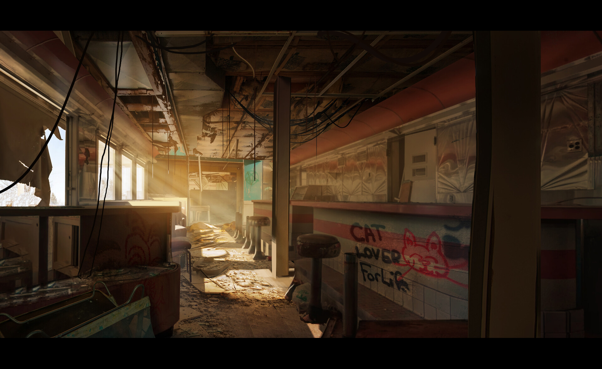 ArtStation - Post apocalyptic cafeteria & shopping mall