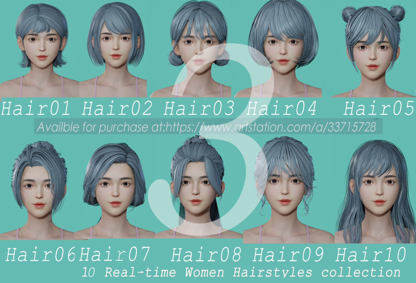 Vincent Freelancer - 3D Real-time hairstyle library include 200 hairs