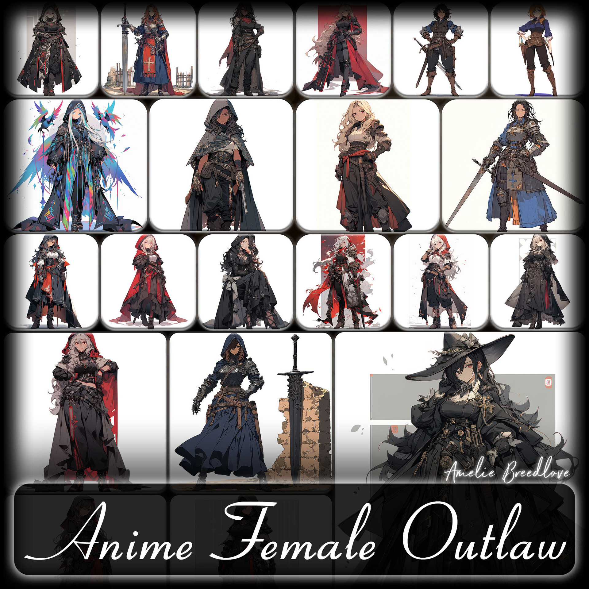 Amelie Anime - 200 Anime Female Outlaw (Full Body) Reference Pack | 4K ...