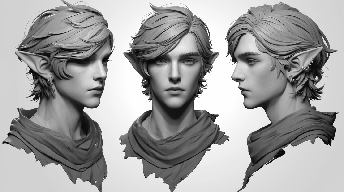 3D Head Sculpt References in 4K - Tika Art - +330 Elf Male Head Sculpt ...