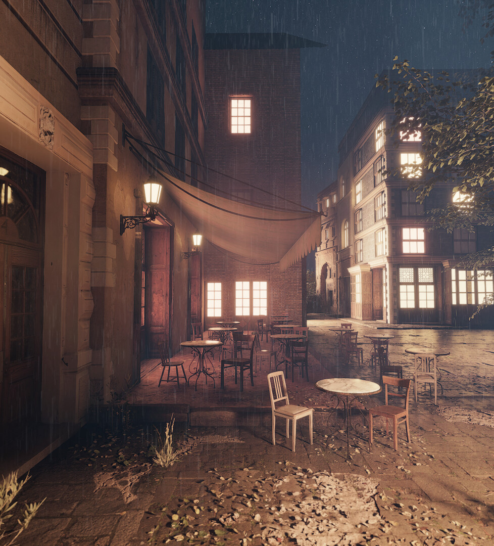ArtStation - "Cafe Terrace at Night".