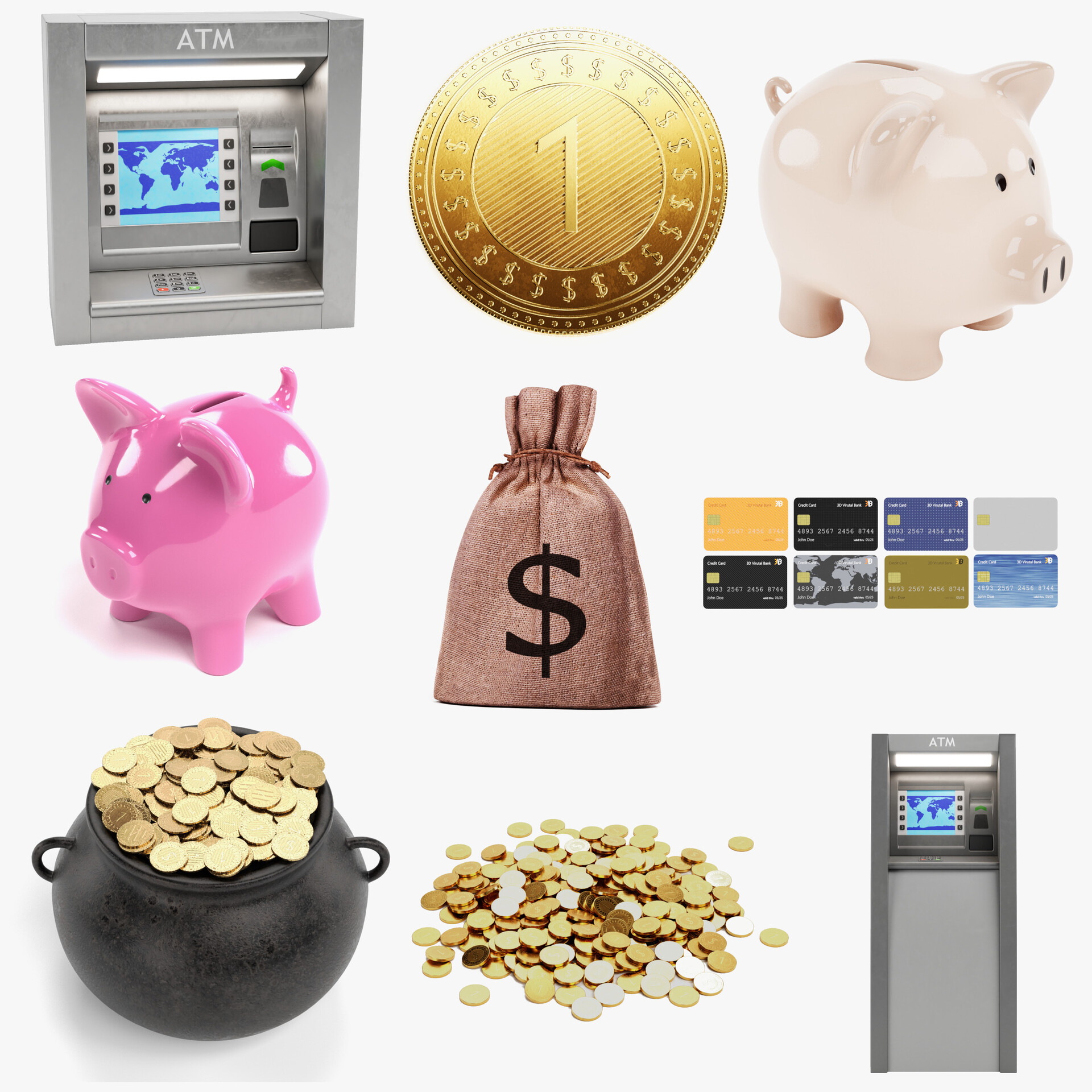 ArtStation - Financial Assets Collection: 3D Models of ATMs, Coins ...