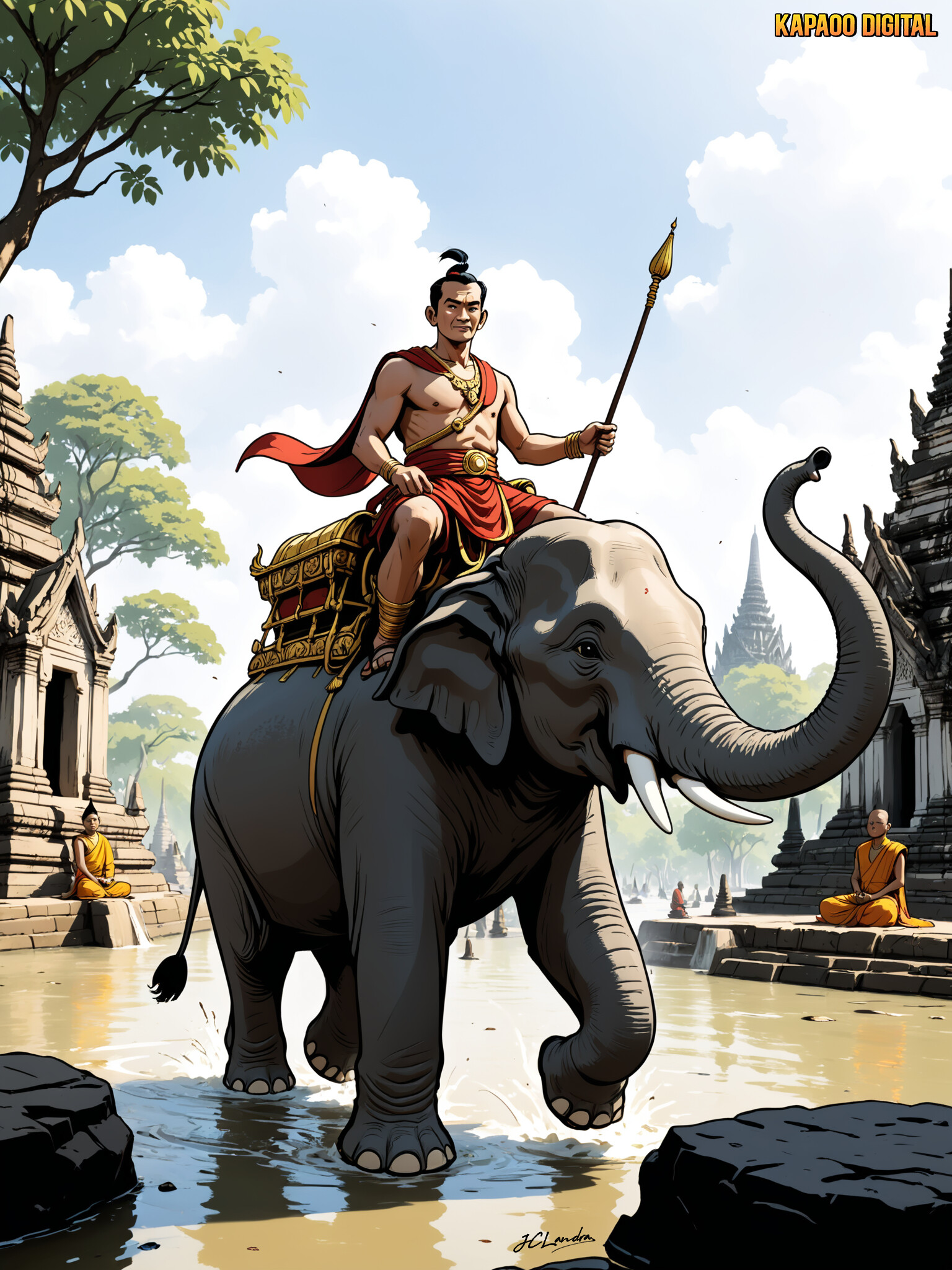 ArtStation - Thai King riding elephant in Ayutthaya, Thailand (comic style)