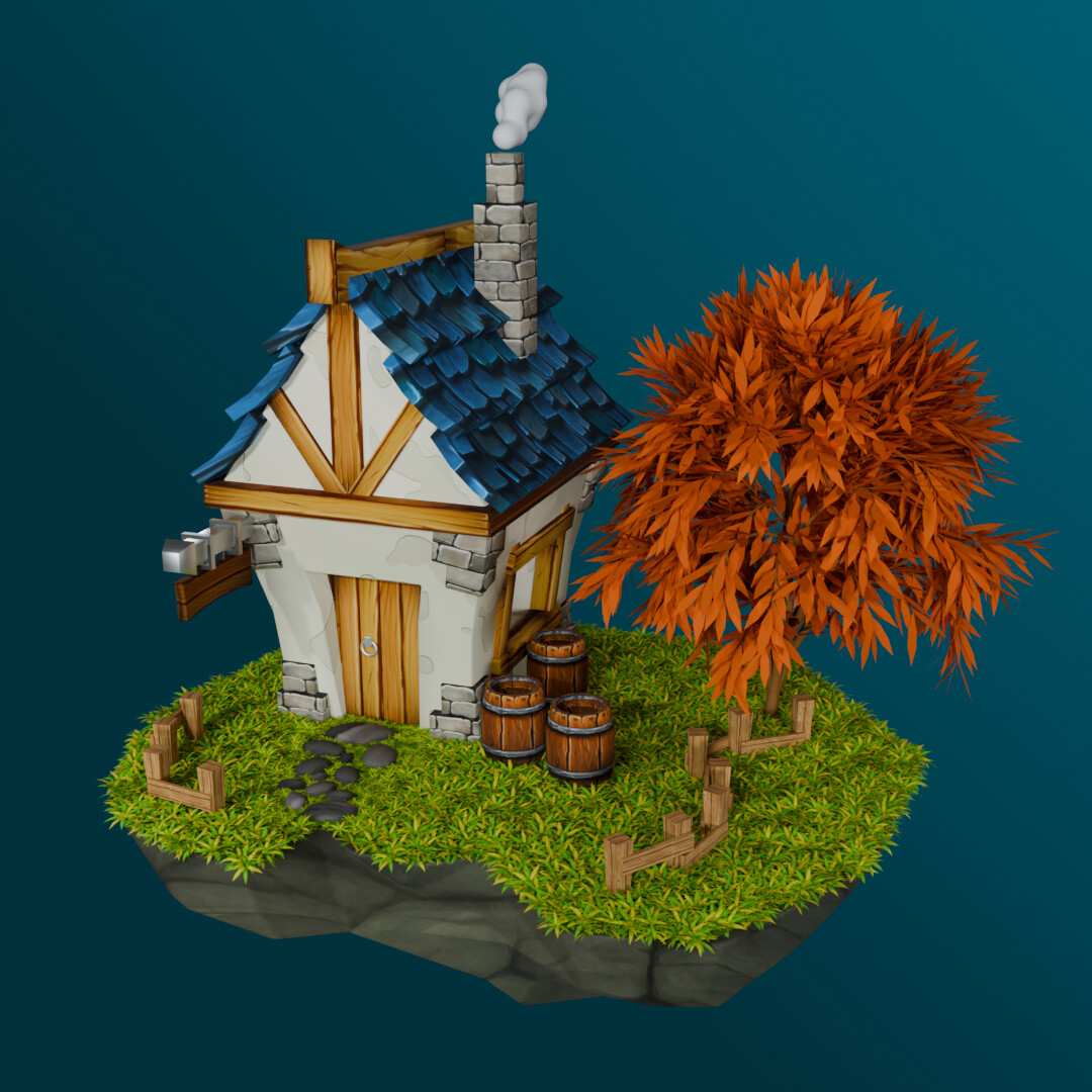 ArtStation - 3d model of a house on an island