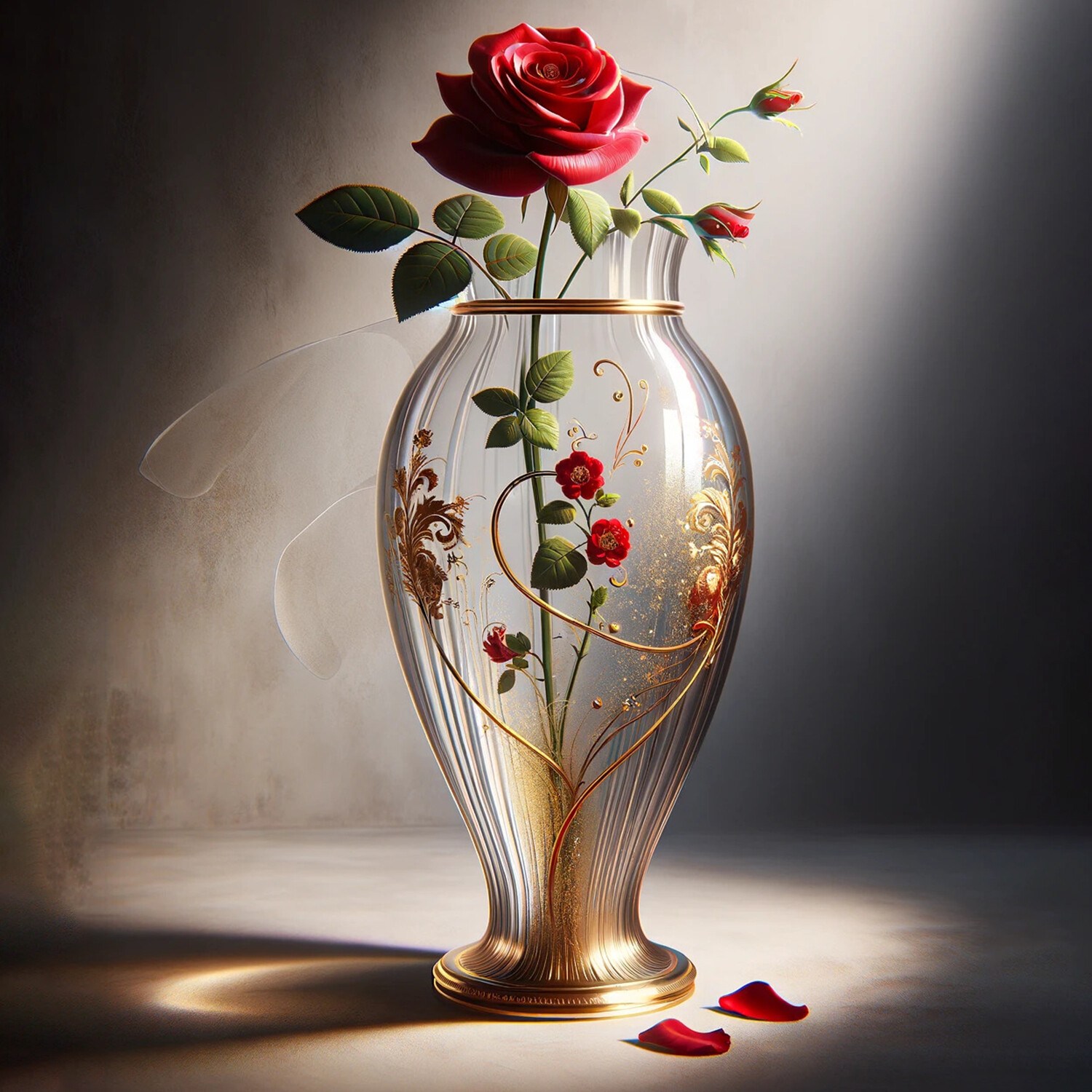 ArtStation - The Solitary Rose in an Ornate Vase of Golden Dreams