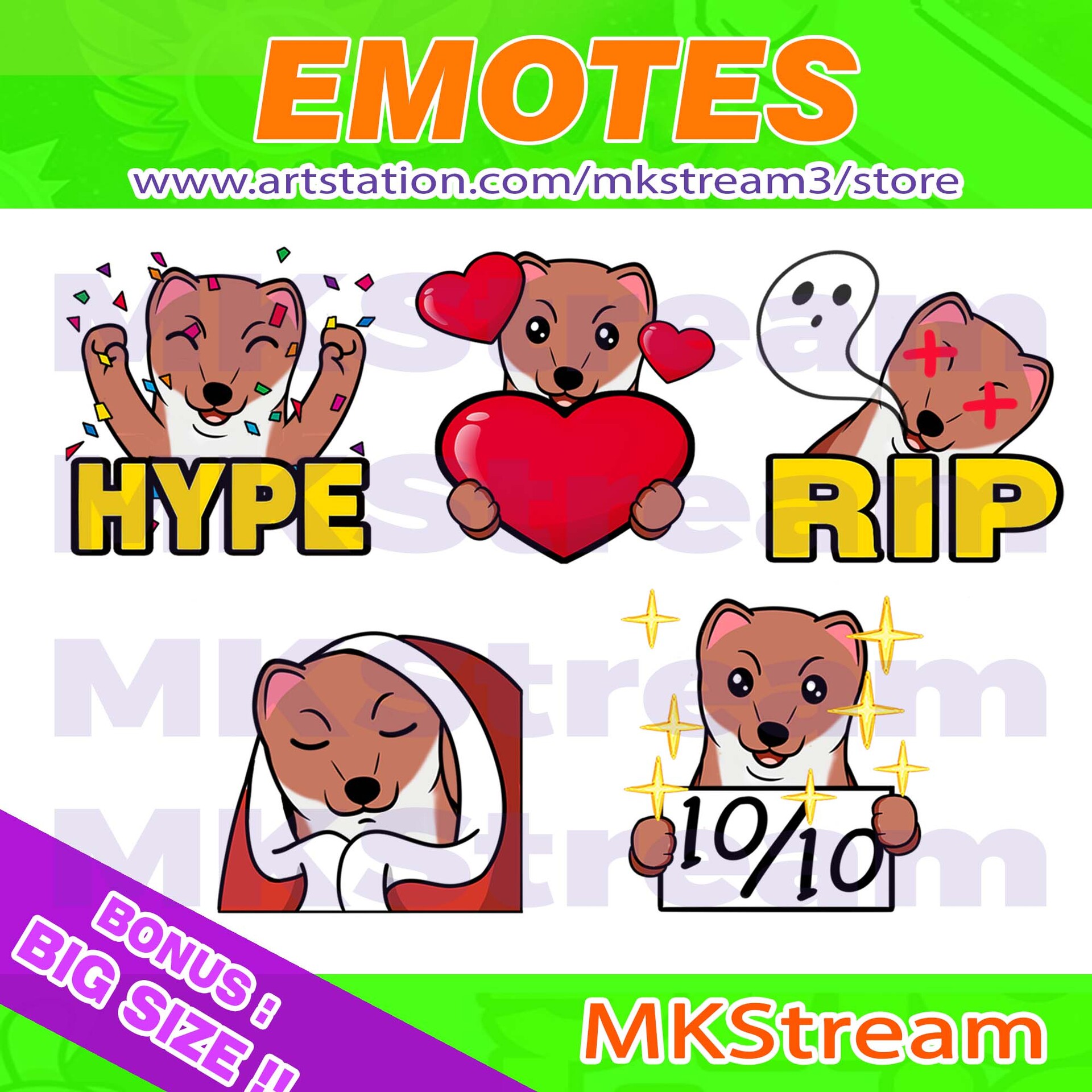 ArtStation - Twitch emotes stoat weasel hype, love, rip, comfy ...
