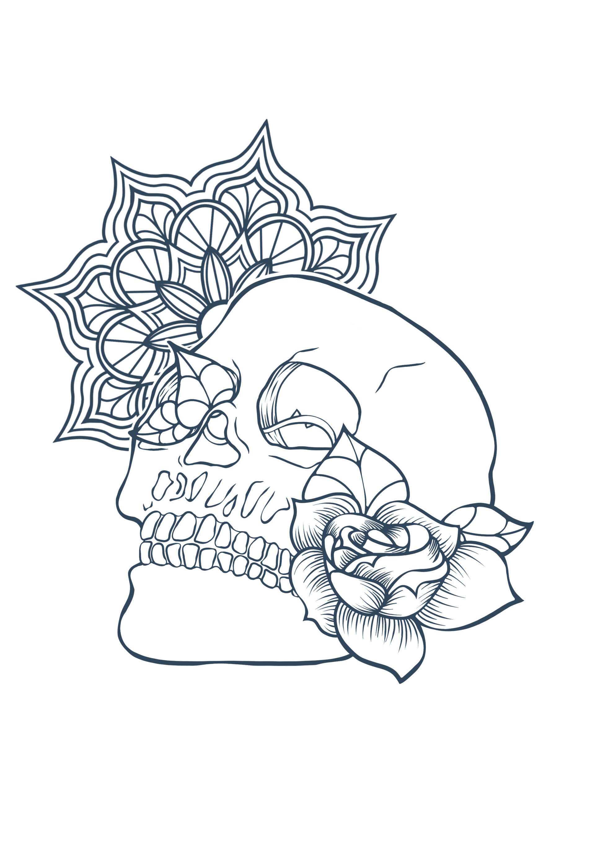 mandala skull and roses coloring pages