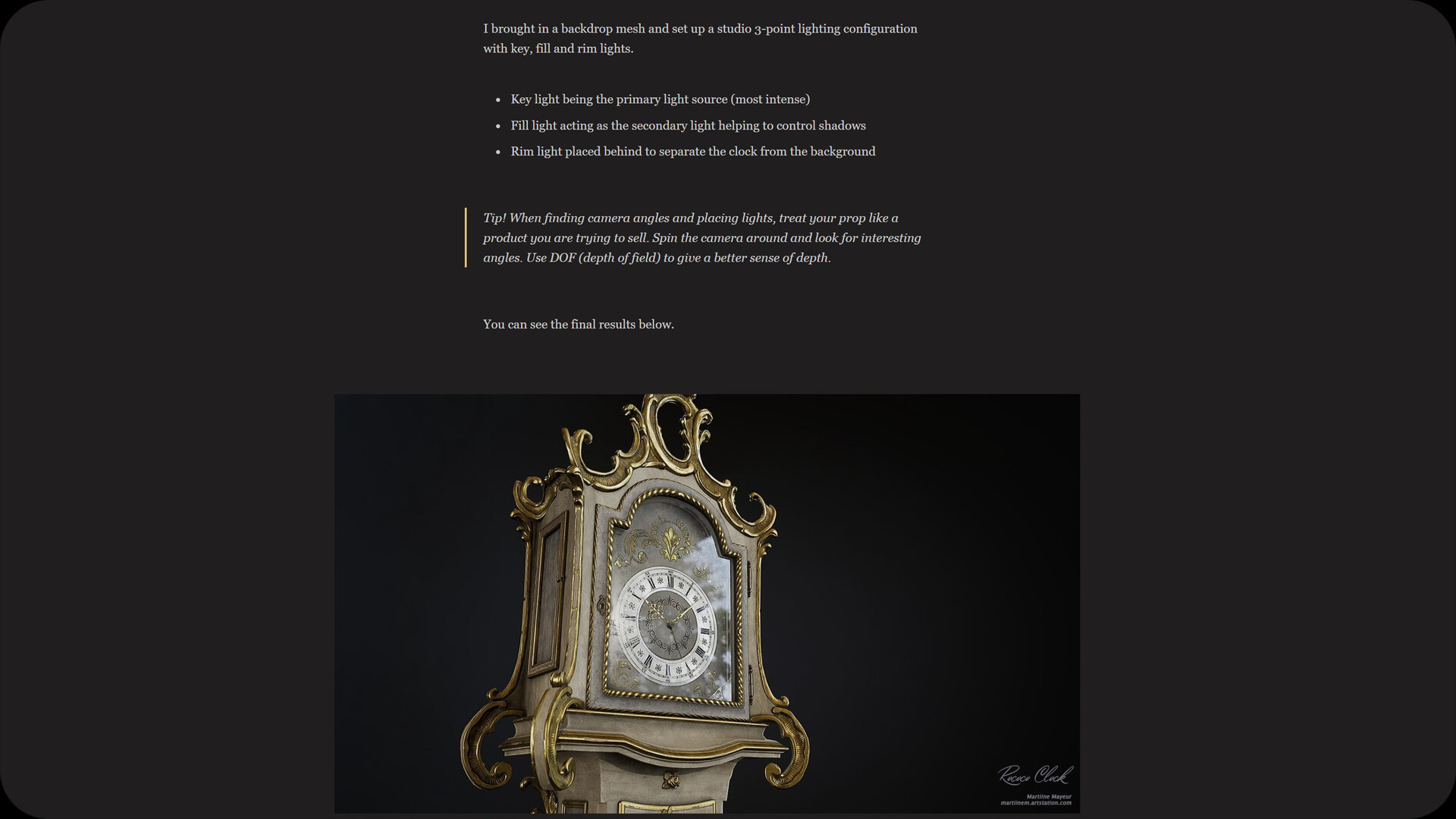 Martiine Mayeur Portfolio - Rococo Clock - The Rookies Article
