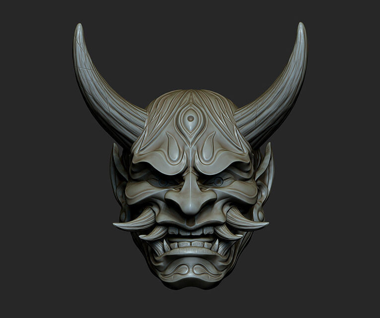 ArtStation - hannya mask pendant magnet 7 oni mask samurai mask 3d model