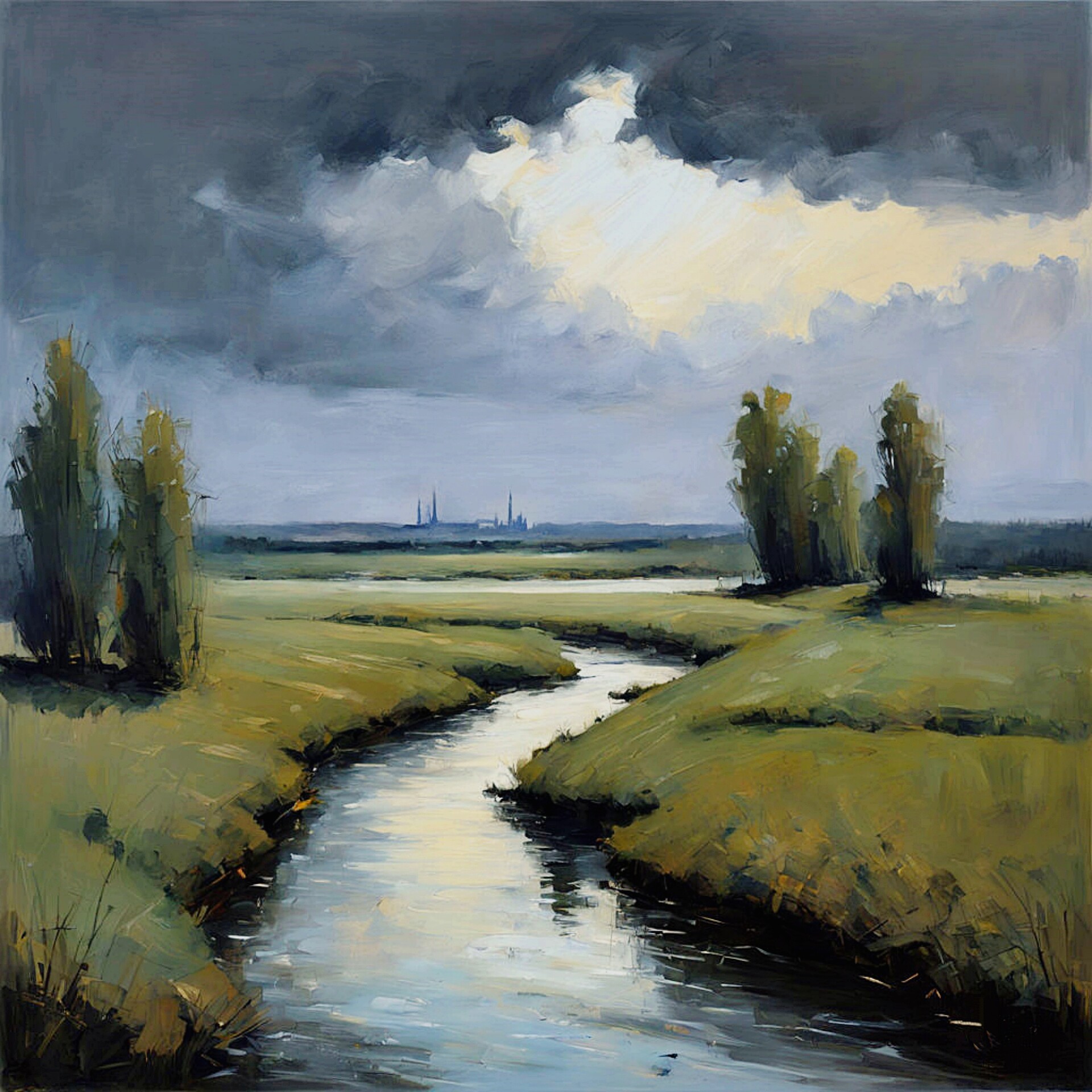 ArtStation - a small river meanders through the meadows to connect with ...