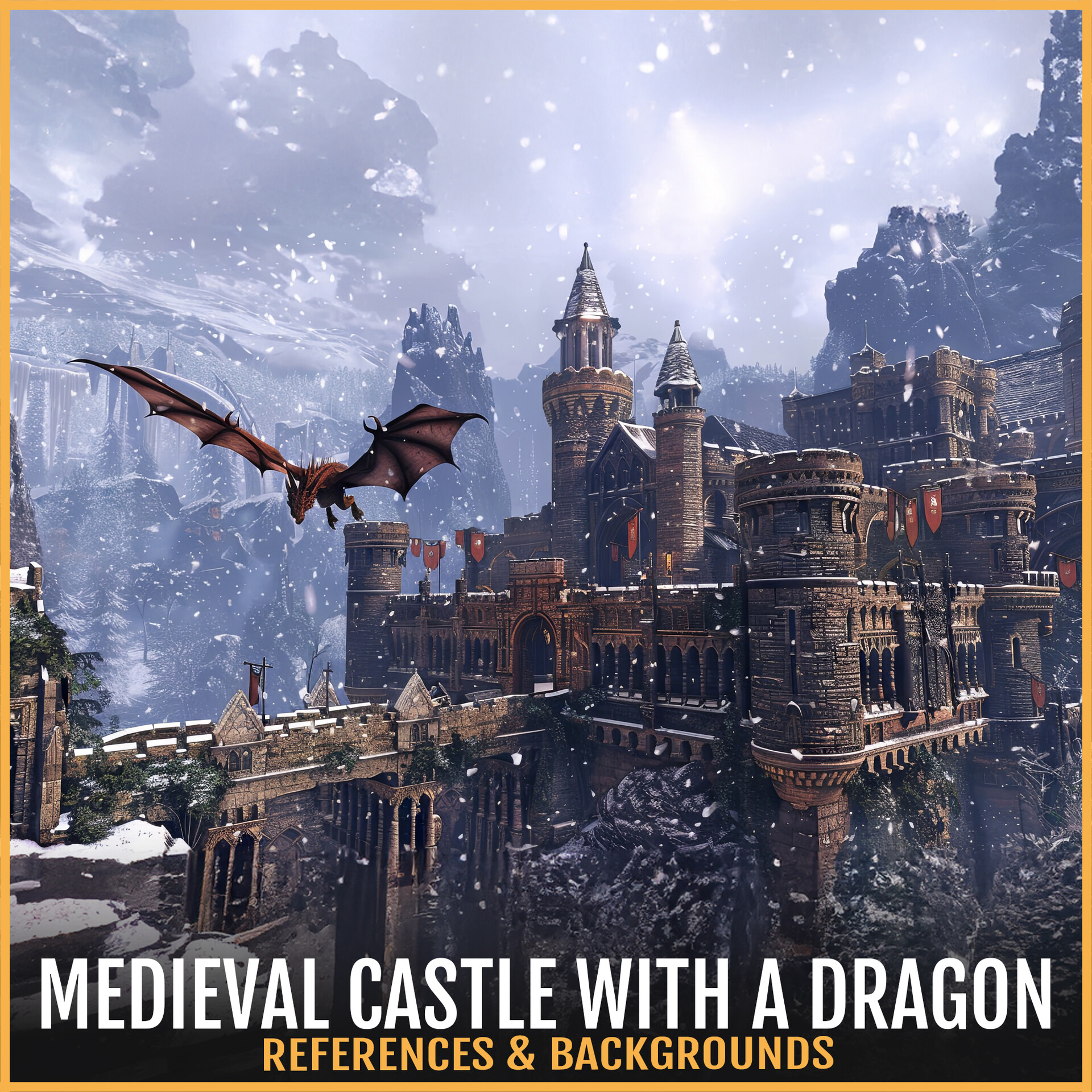ArtStation - 505 medieval castle with a dragon