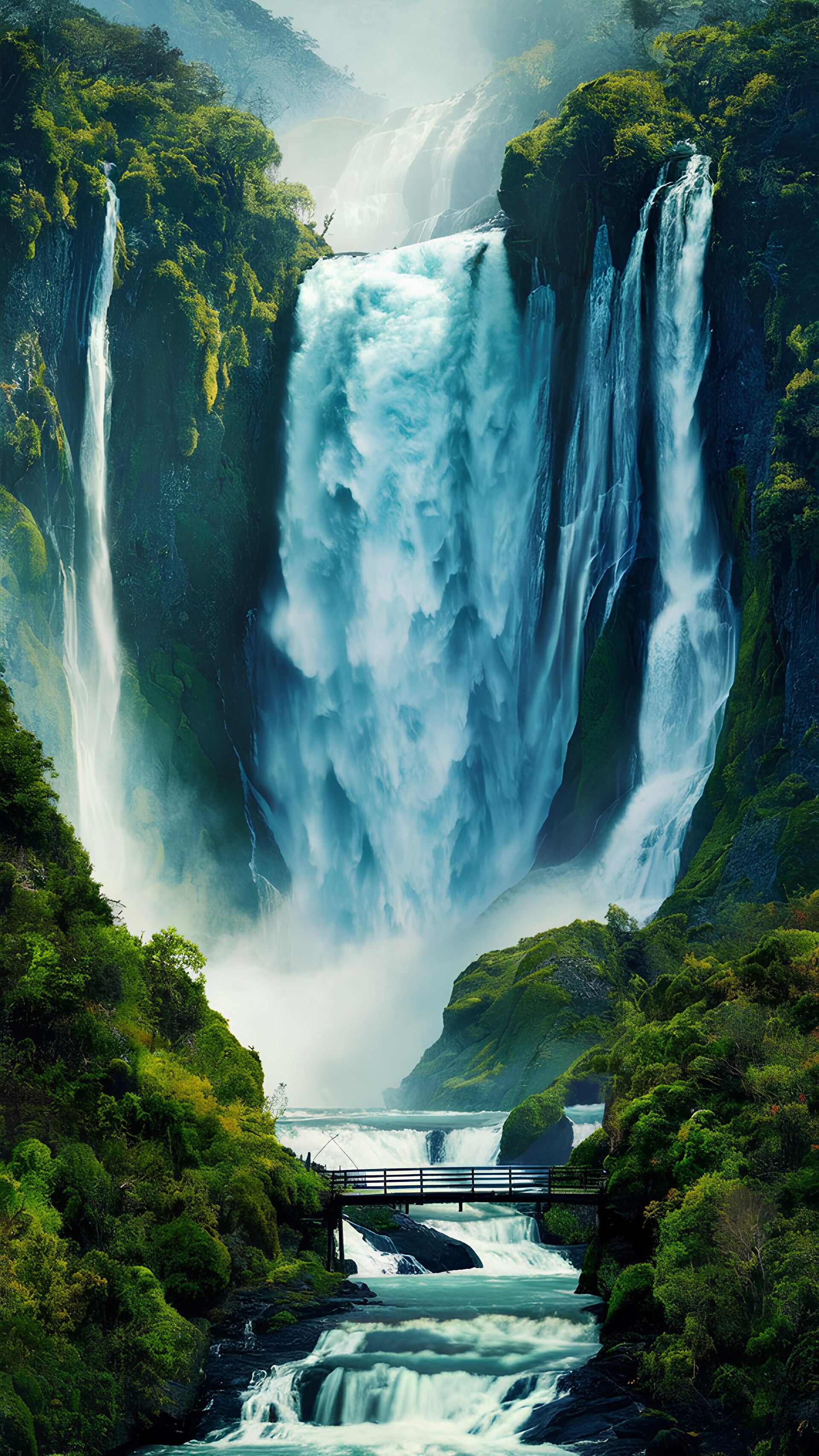 ArtStation - Majestic waterfall cascading in lush forest