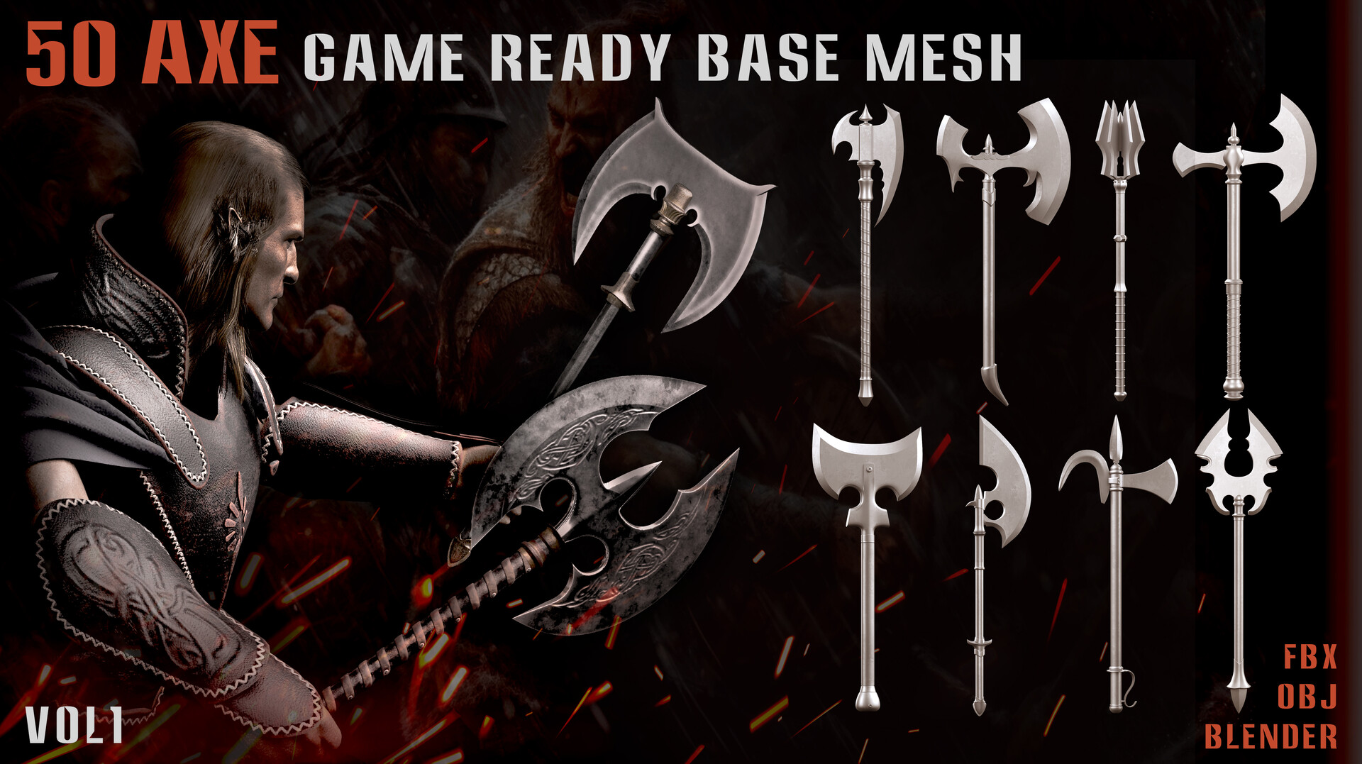 ArtStation - 50 Axe Game Ready Base Mesh – Vol.01