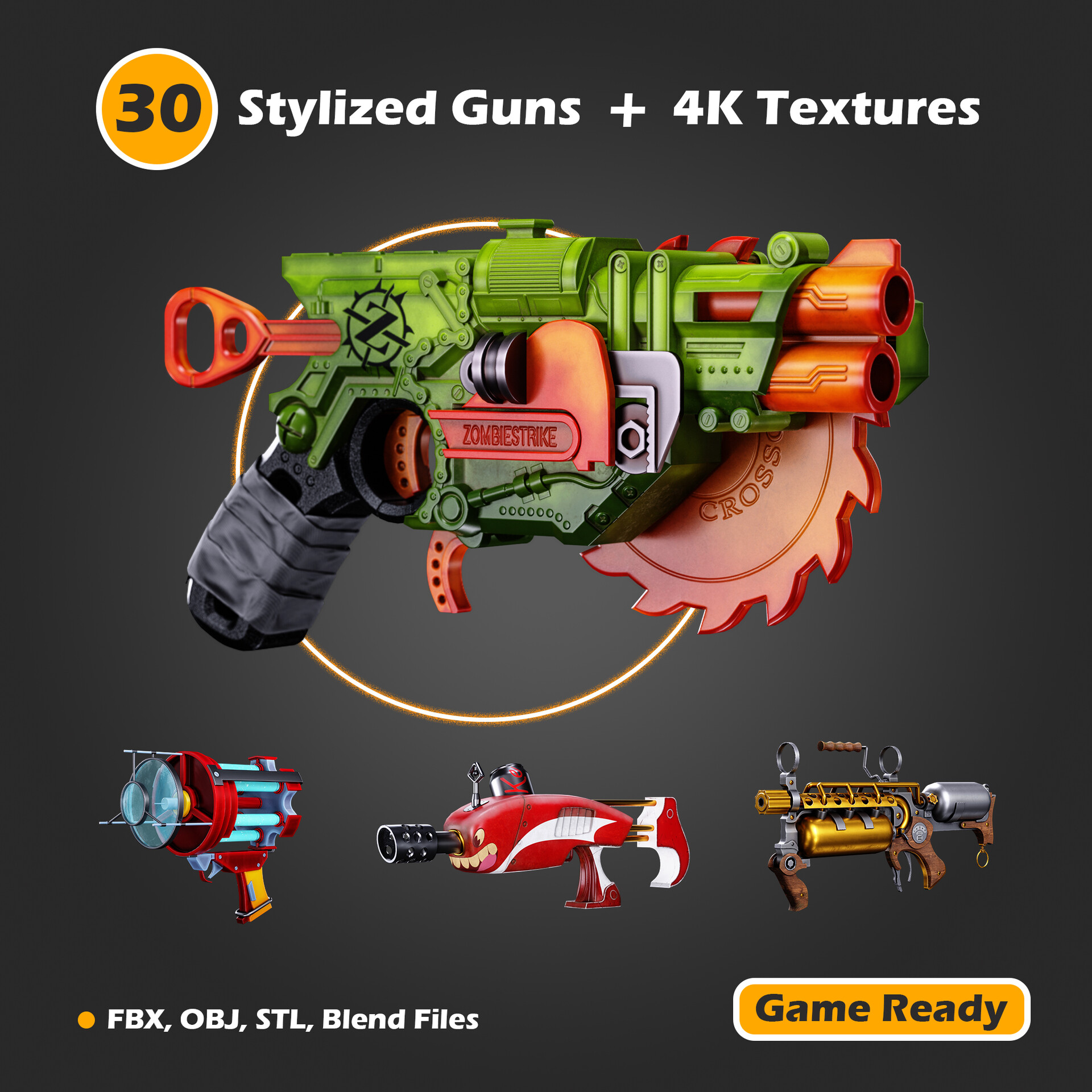 ArtStation - 30 Stylized Guns + 4K Textures (Game Ready)