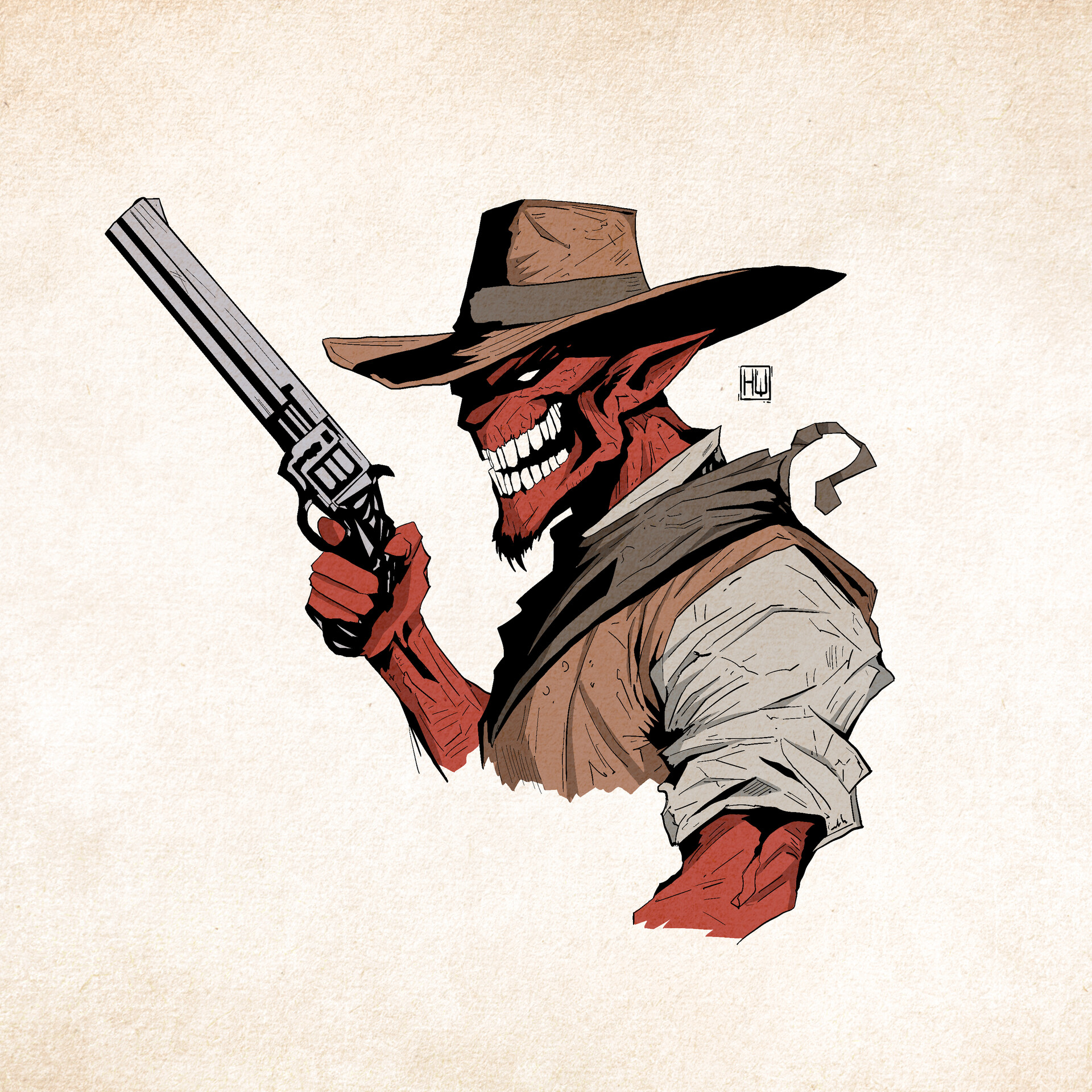ArtStation - Concept art of a cowboy demon, close up, side view.