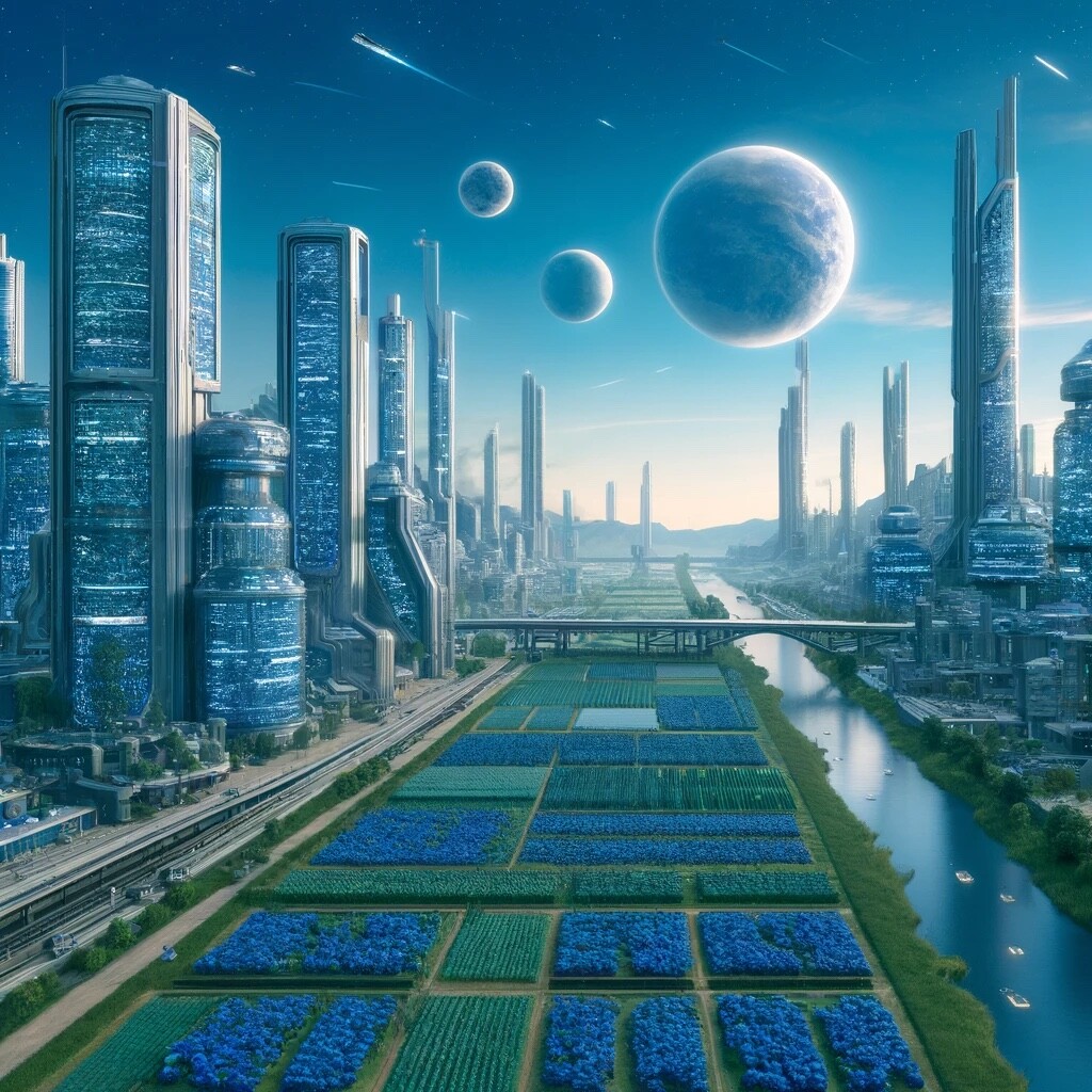 ArtStation - City on an Alien Planet With Blue Farm Fields