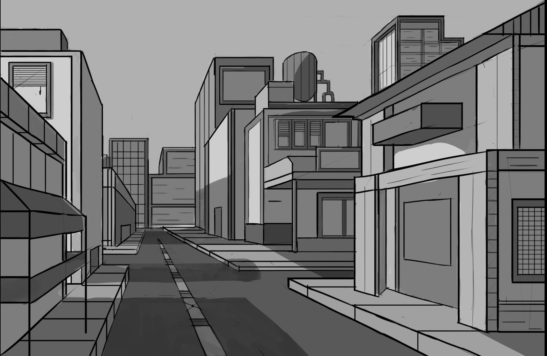ArtStation - 1-Point Perspective City Study