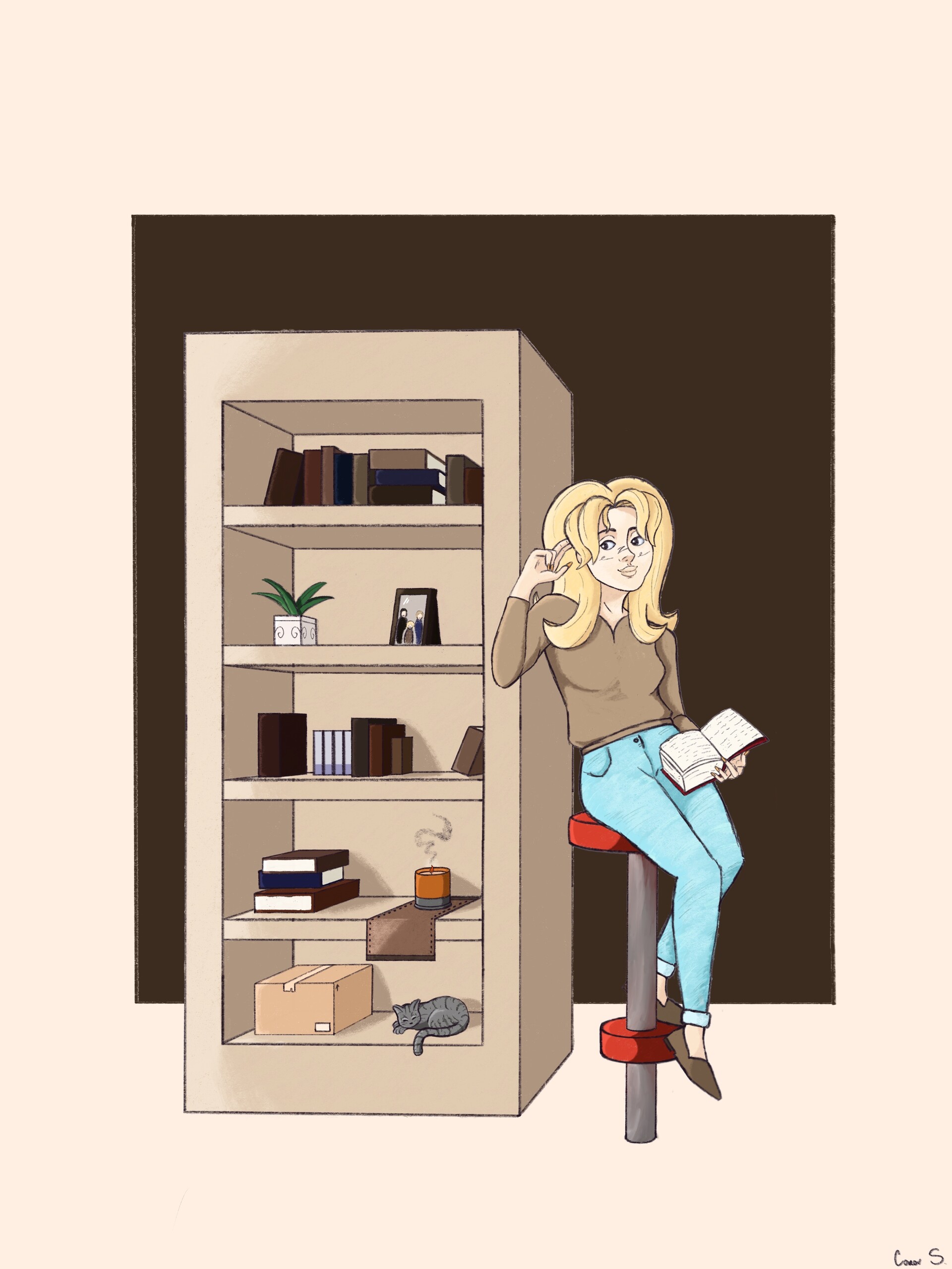 ArtStation - Girl Reading By Her Bookshelf