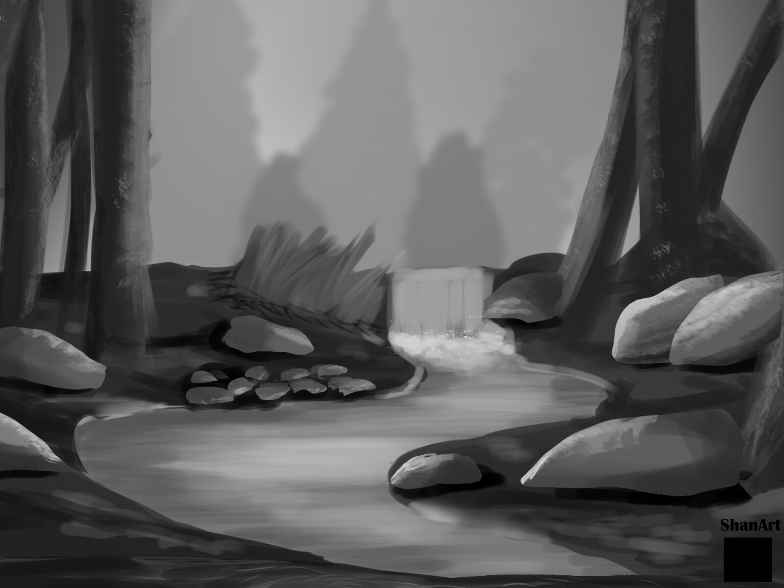 ArtStation - "Dense Forest in Greyscale"