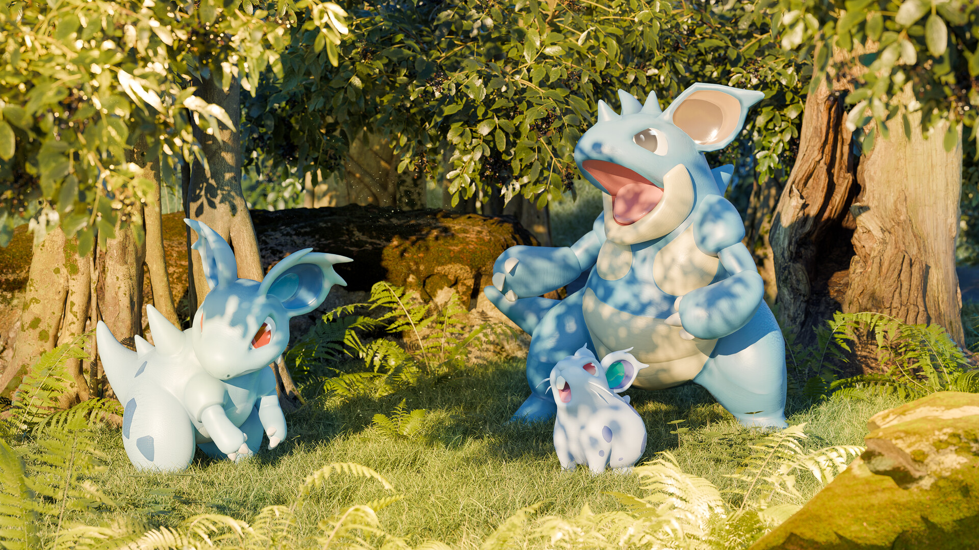 ArtStation - Nidoran, Nidorina, and Nidoqueen in forest
