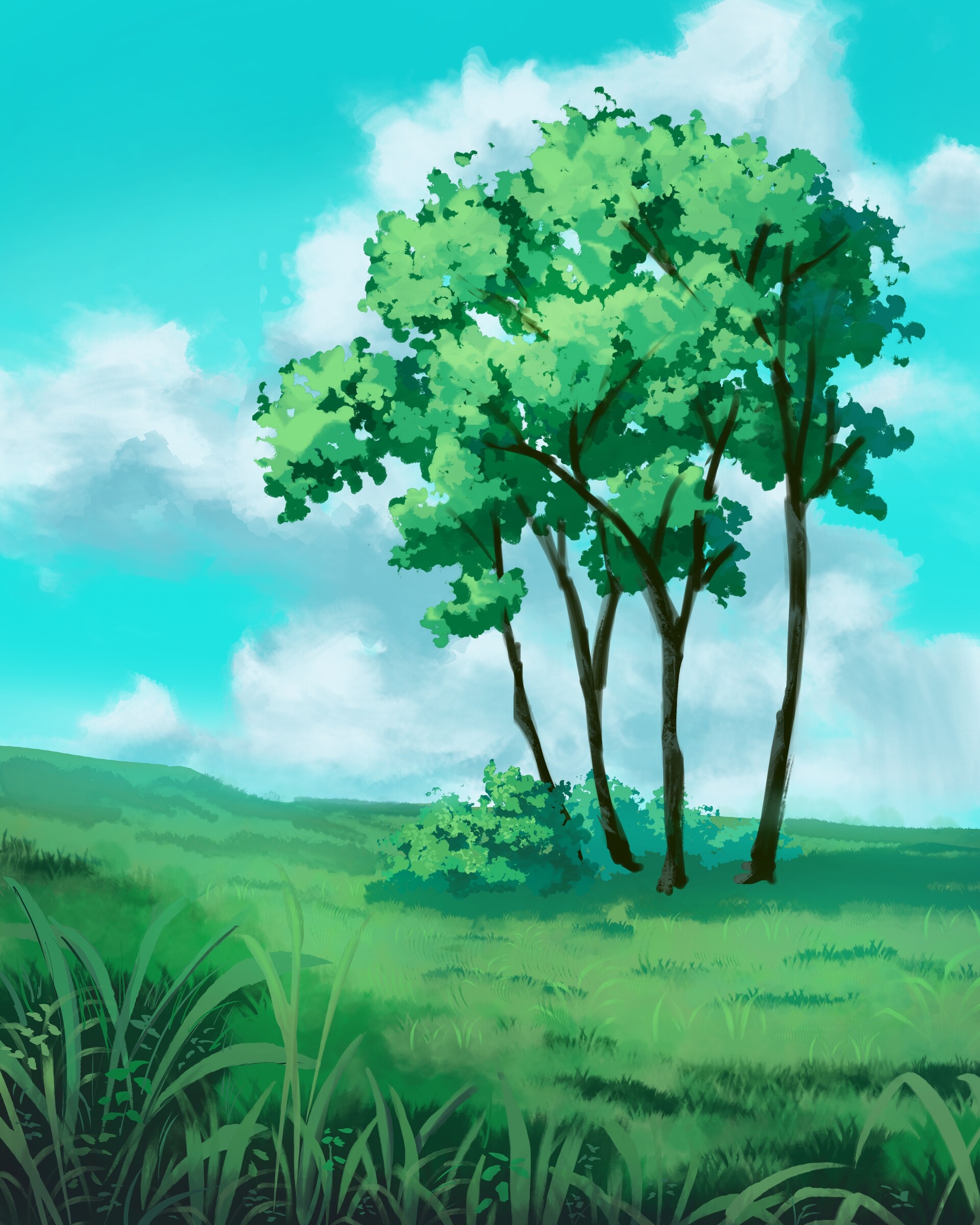 ArtStation - [Wingfox] Stylized Natural Landscape Background Painting
