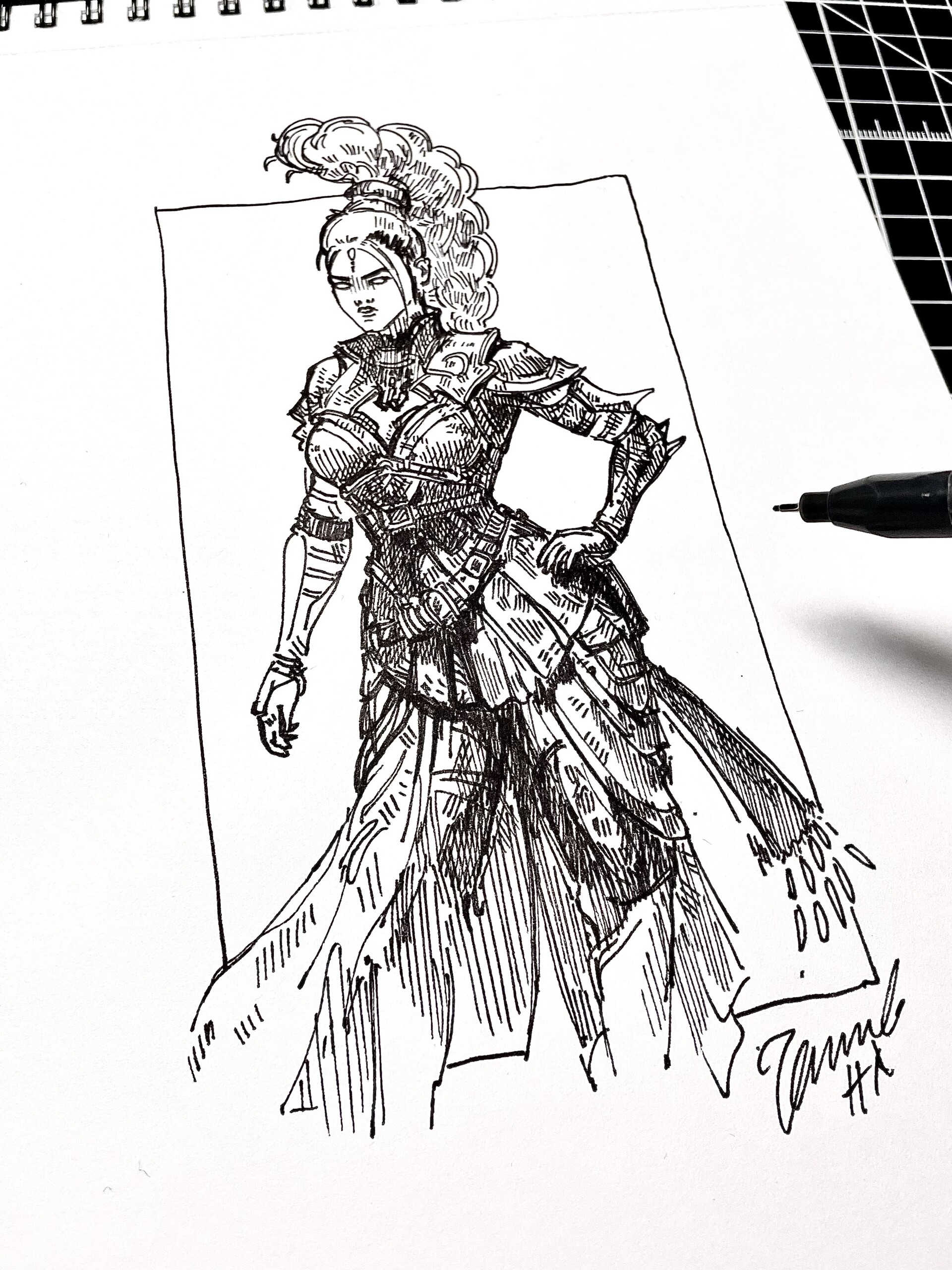 ArtStation - Daily Sketch | Girl Warrior | speed drawing | ink | aa ...