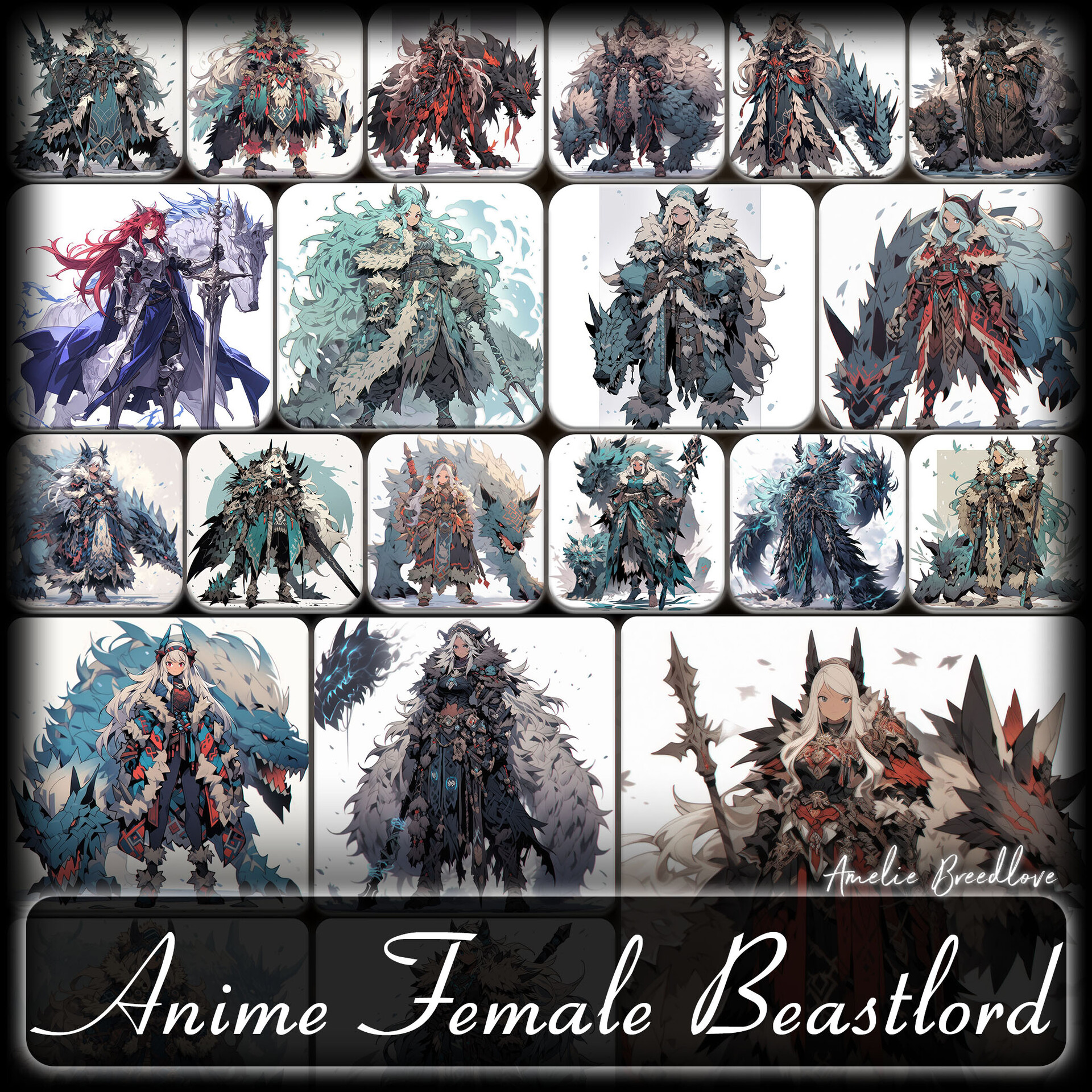 Amelie Anime - 200 Anime Female Beastlord (Full Body) Reference Pack ...