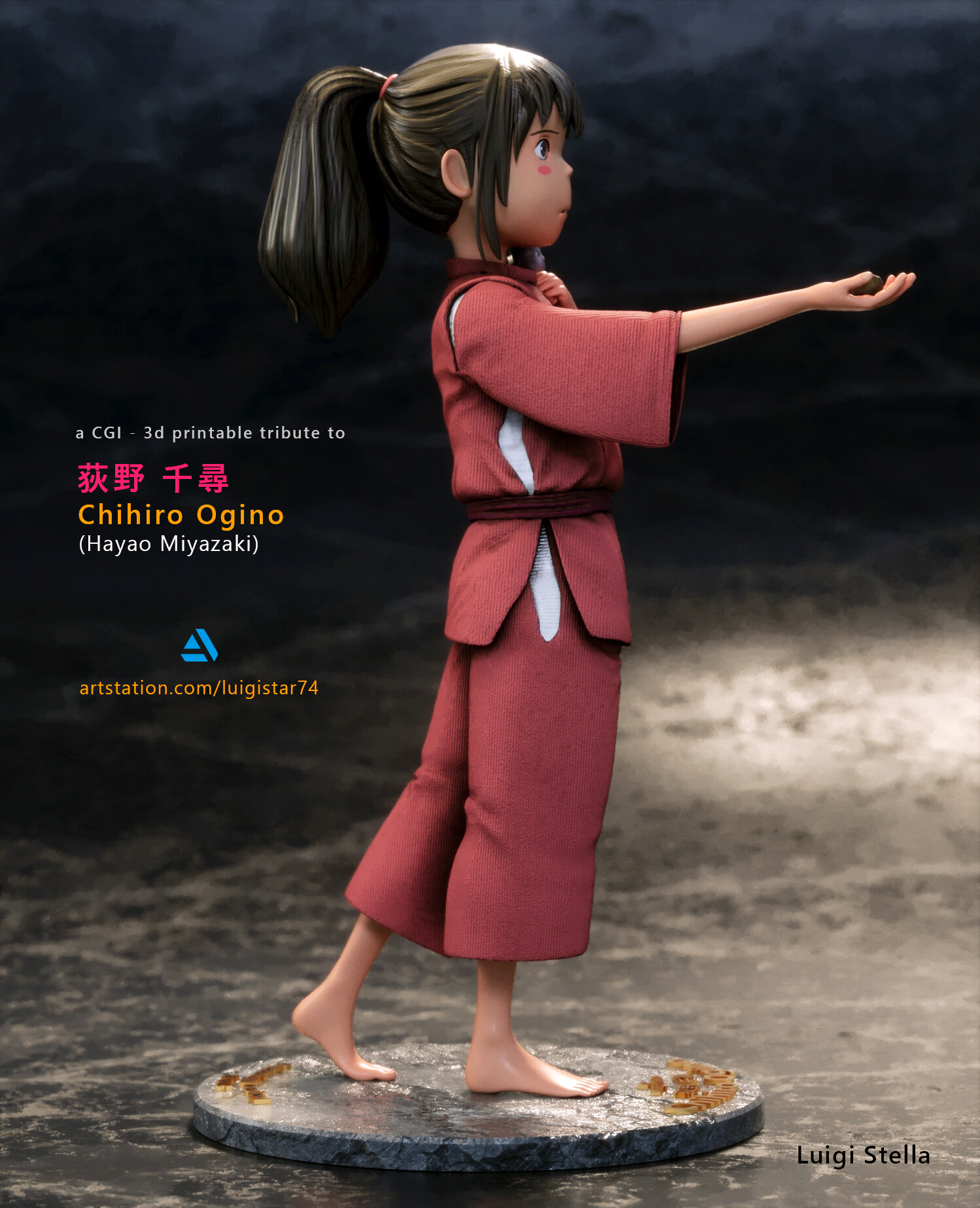 Luigi Stella - 荻野 千尋 Chihiro Ogino - SPIRITED AWAY by Hayao Miyazaki. A CGI - 3d printable tribute.