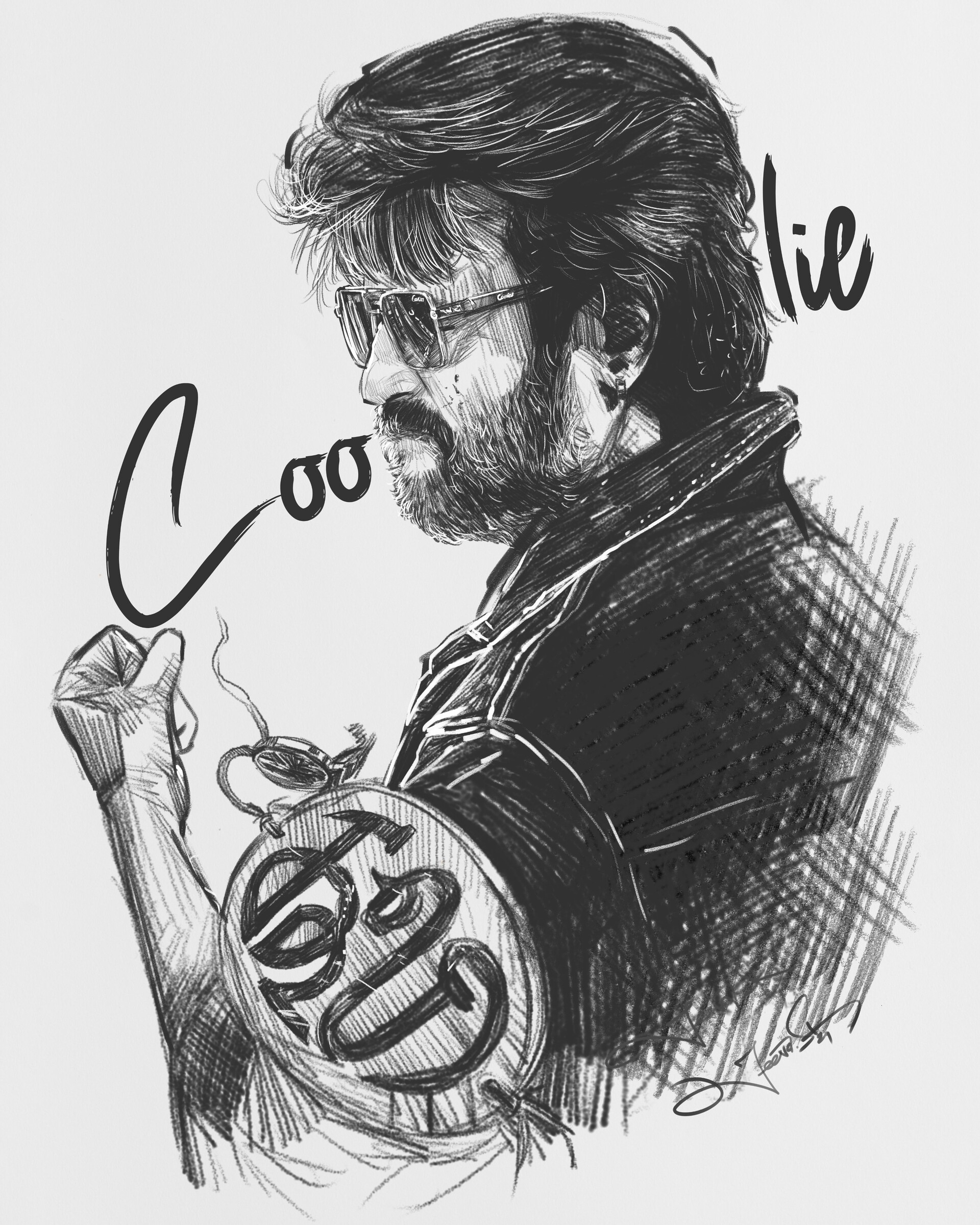 ArtStation - #CoolieTitleTeaser Superstar Rajinikanth Charcoal Pencil ...